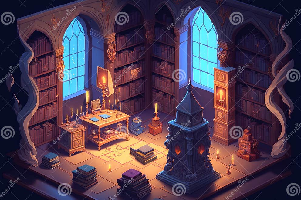 A Magic Library Filled with Ancient and Medieval Scrolls Stock ...