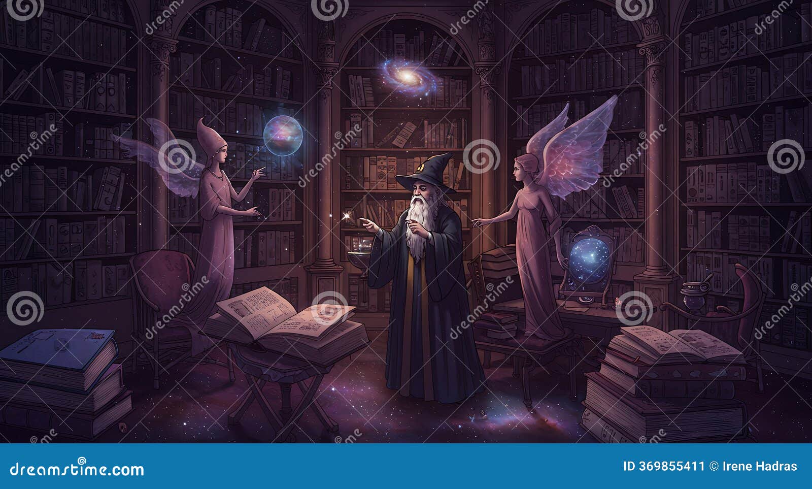 Magic Library. Wizards School Cartoon Interior Bookstore Bookcase With ...