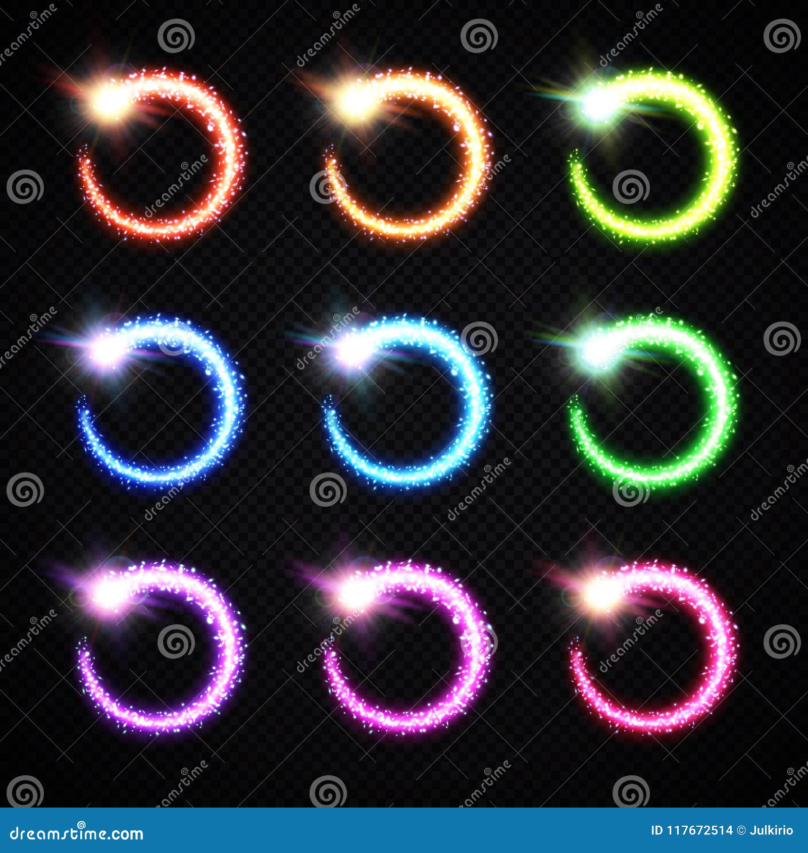 Magic Light Frame Set. Color Glowing Round Comets. Stock Vector ...