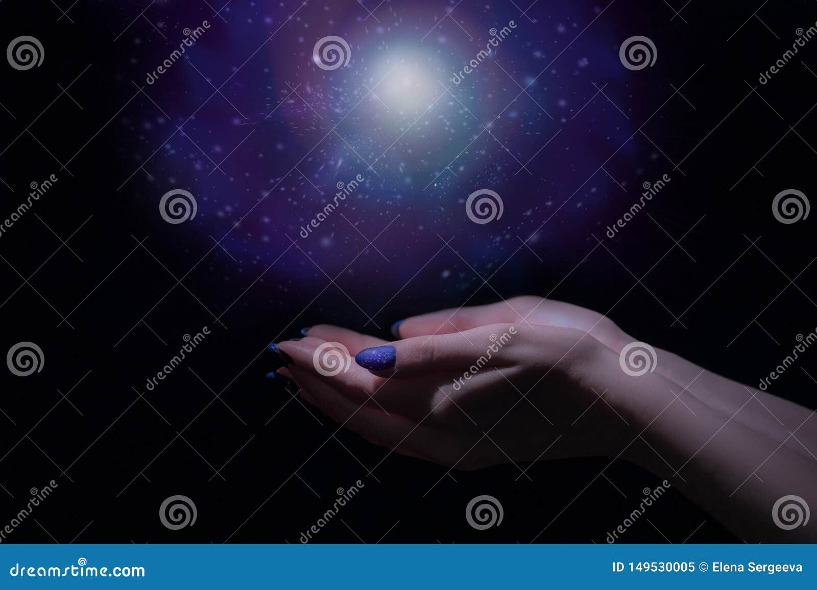 Magic light in hand stock image. Image of human, glitter - 149530005