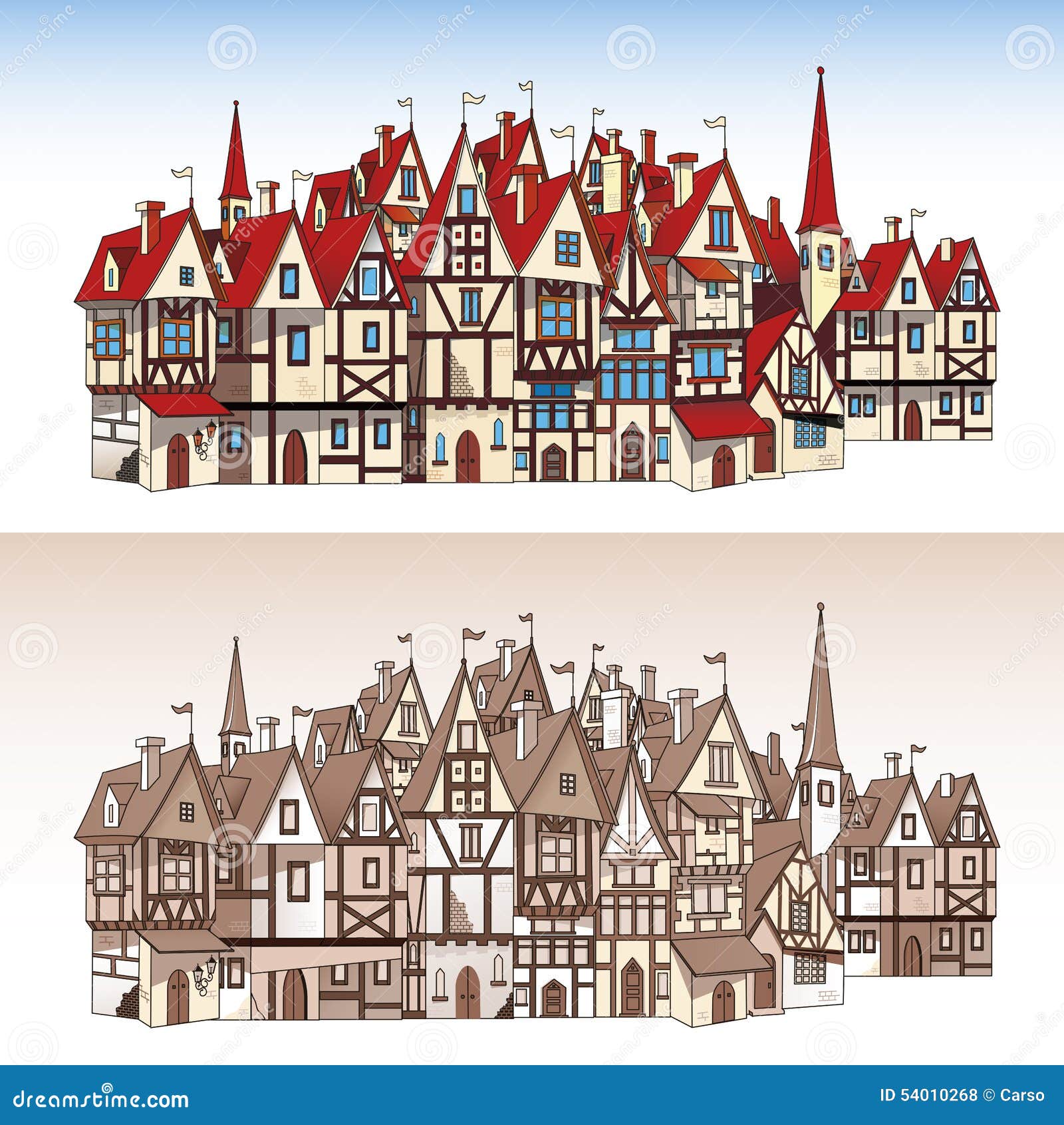 Magic medieval town stock vector. Illustration of neighbors - 54010268