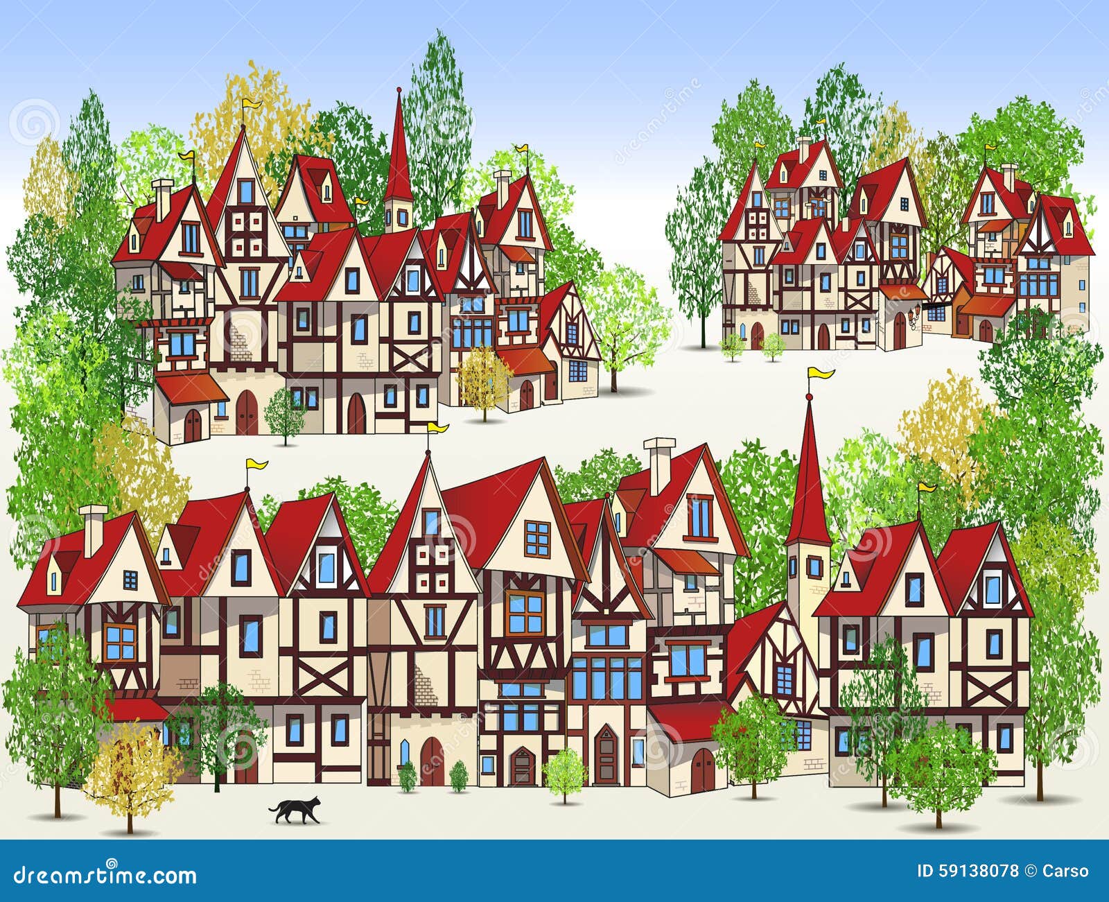 Magic medieval town stock vector. Illustration of private - 59138078