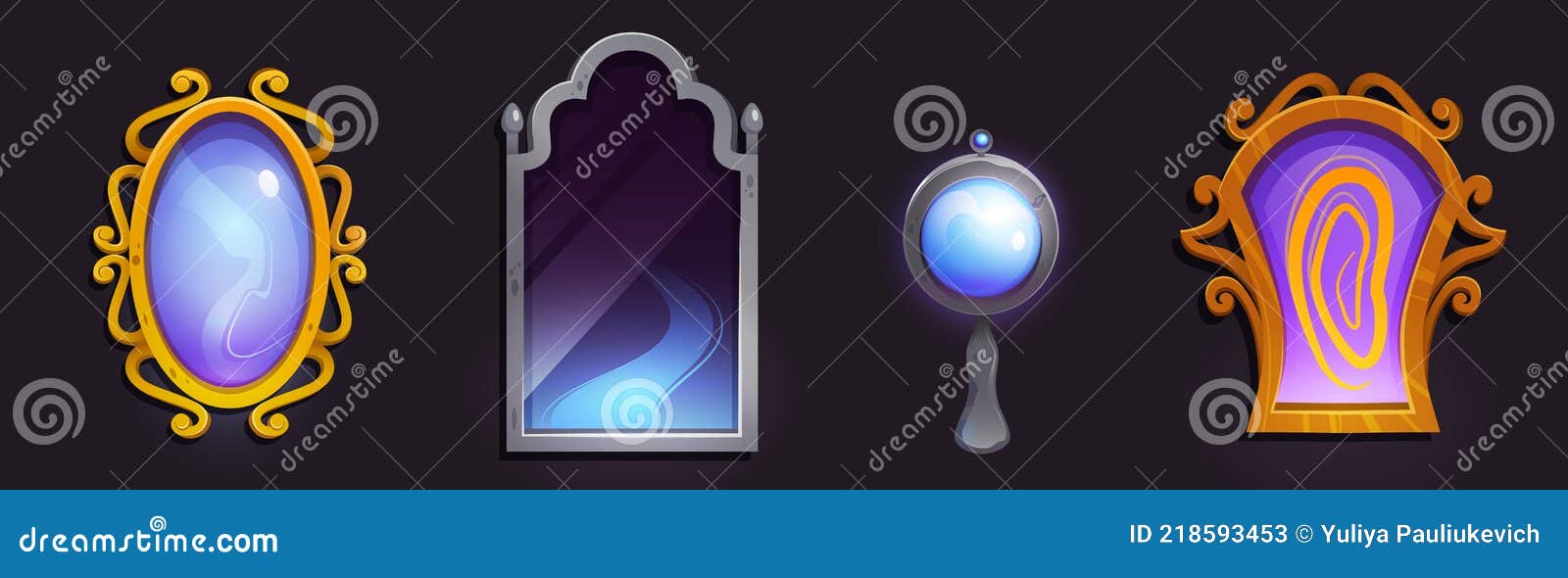 Magic Mirrors in Golden and Silver Frame Stock Vector - Illustration of ...