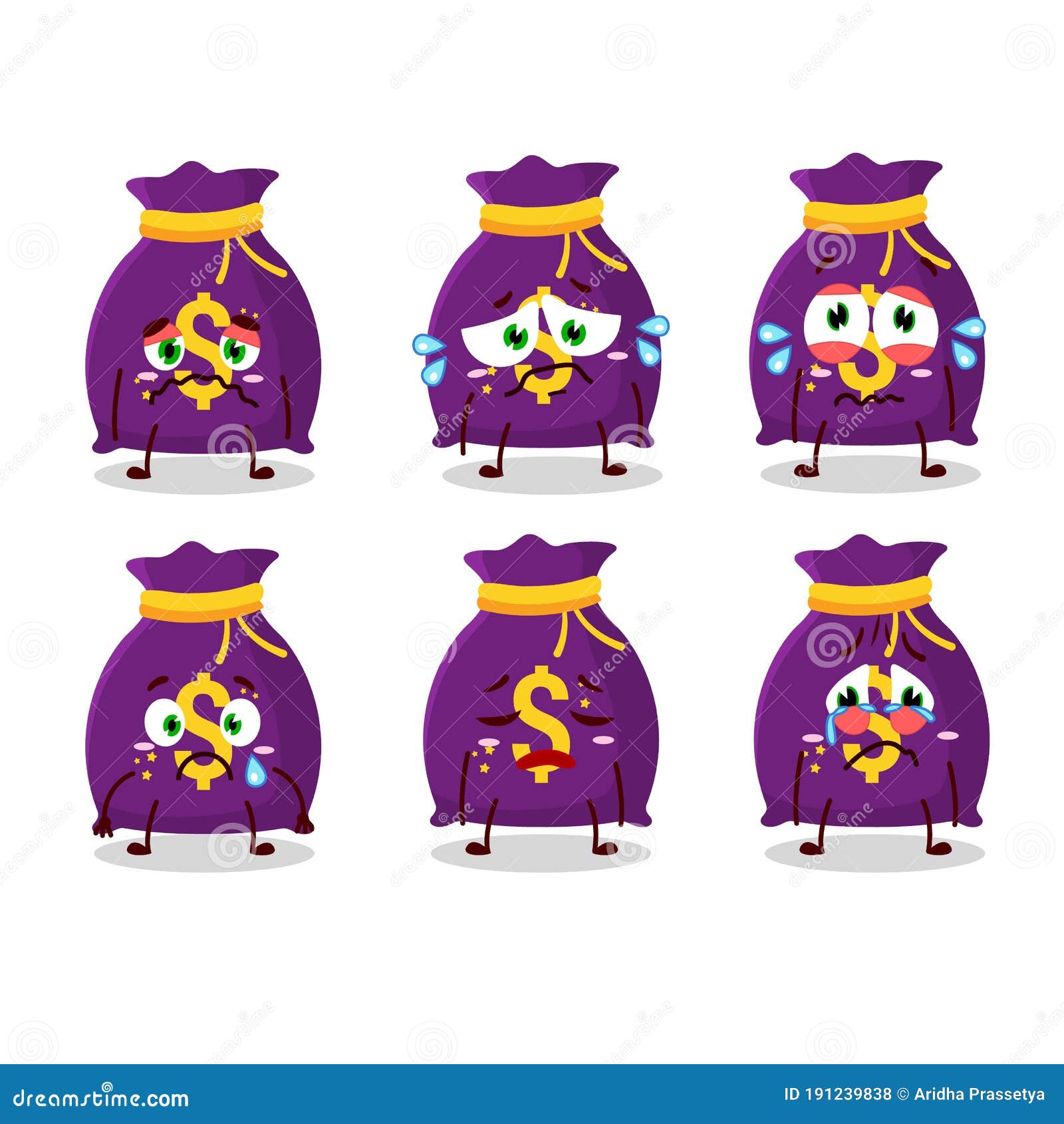 Magic Money Sack Cartoon Character with Sad Expression Stock Vector ...