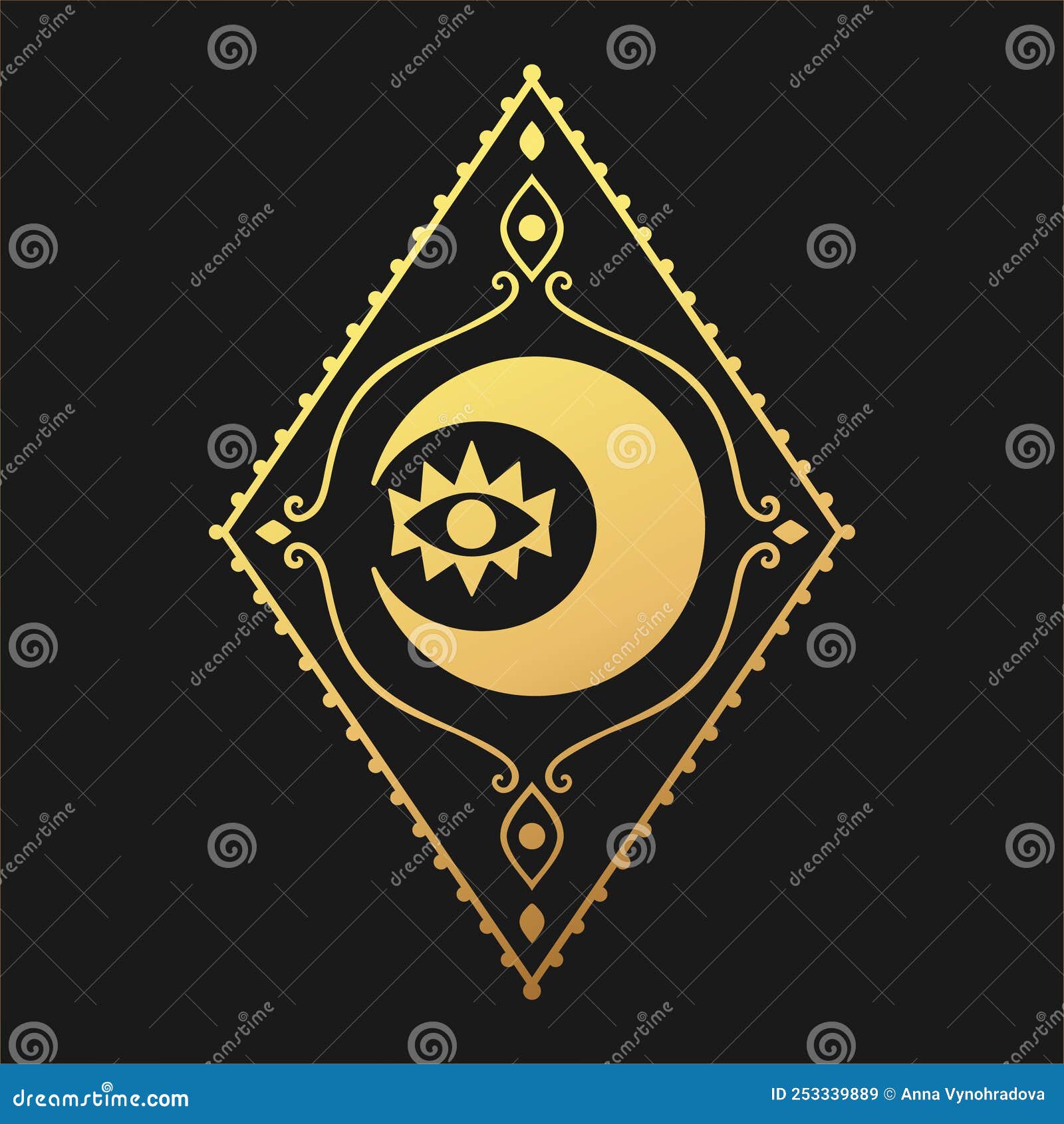 Magic Moon Gold Astrology. Boho Vector Illustration. Stock Vector ...