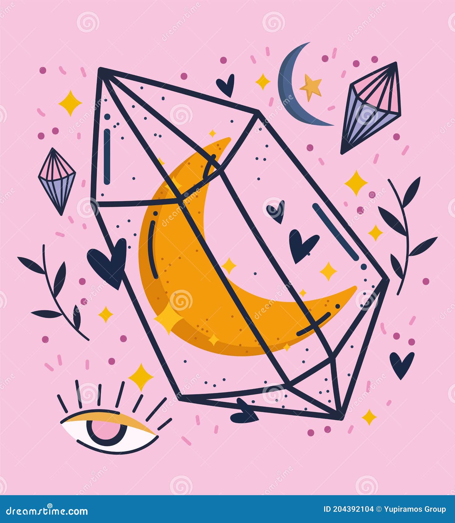 Magic Moon Inside Crystal Lucky Charm Fantasy Design Stock Vector ...