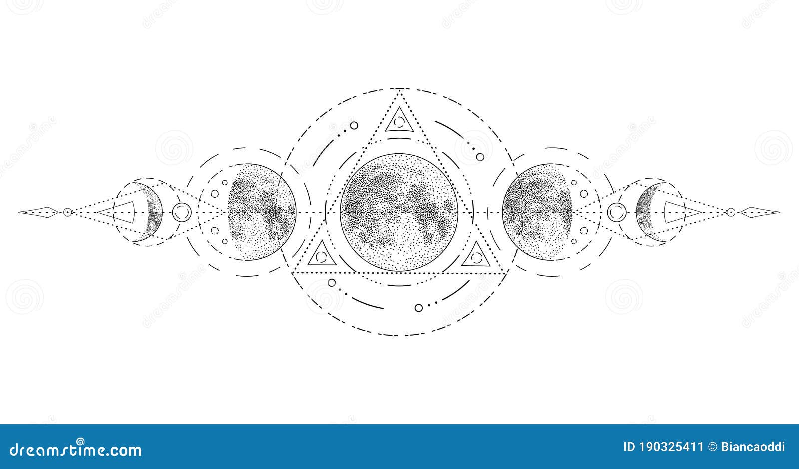 Magic Moon With Sacred Geometry Tattoo Design. Monochrome Hand Drawn ...