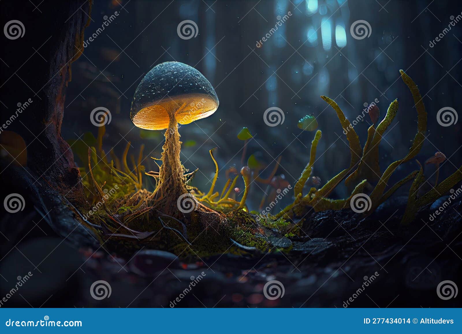 Magic Mushroom, Growing in the Dark and Damp Forest Floor Stock ...