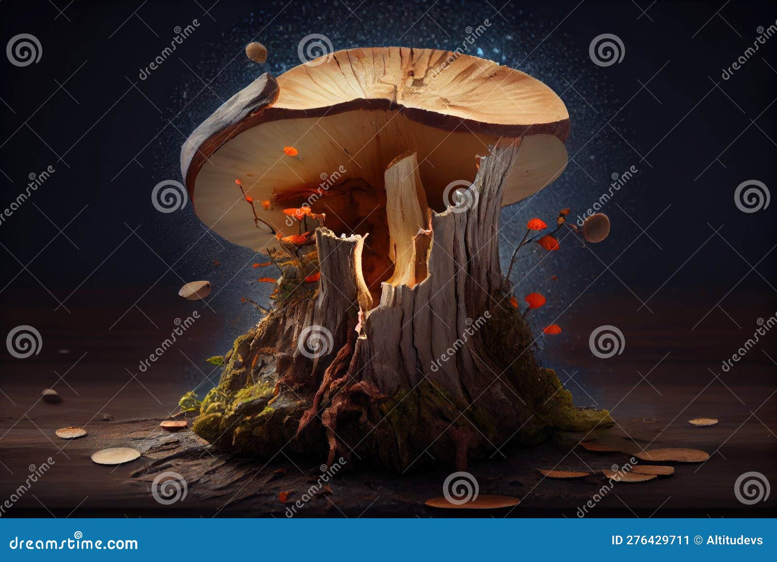 Magic Mushroom Growing from Decaying Tree Stump Stock Illustration ...