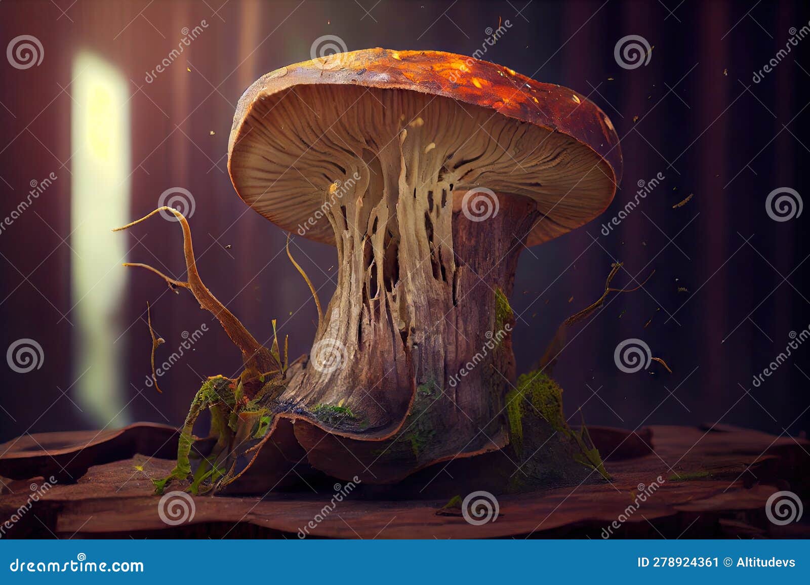 Magic Mushroom Growing from Decaying Tree Stump Stock Illustration ...