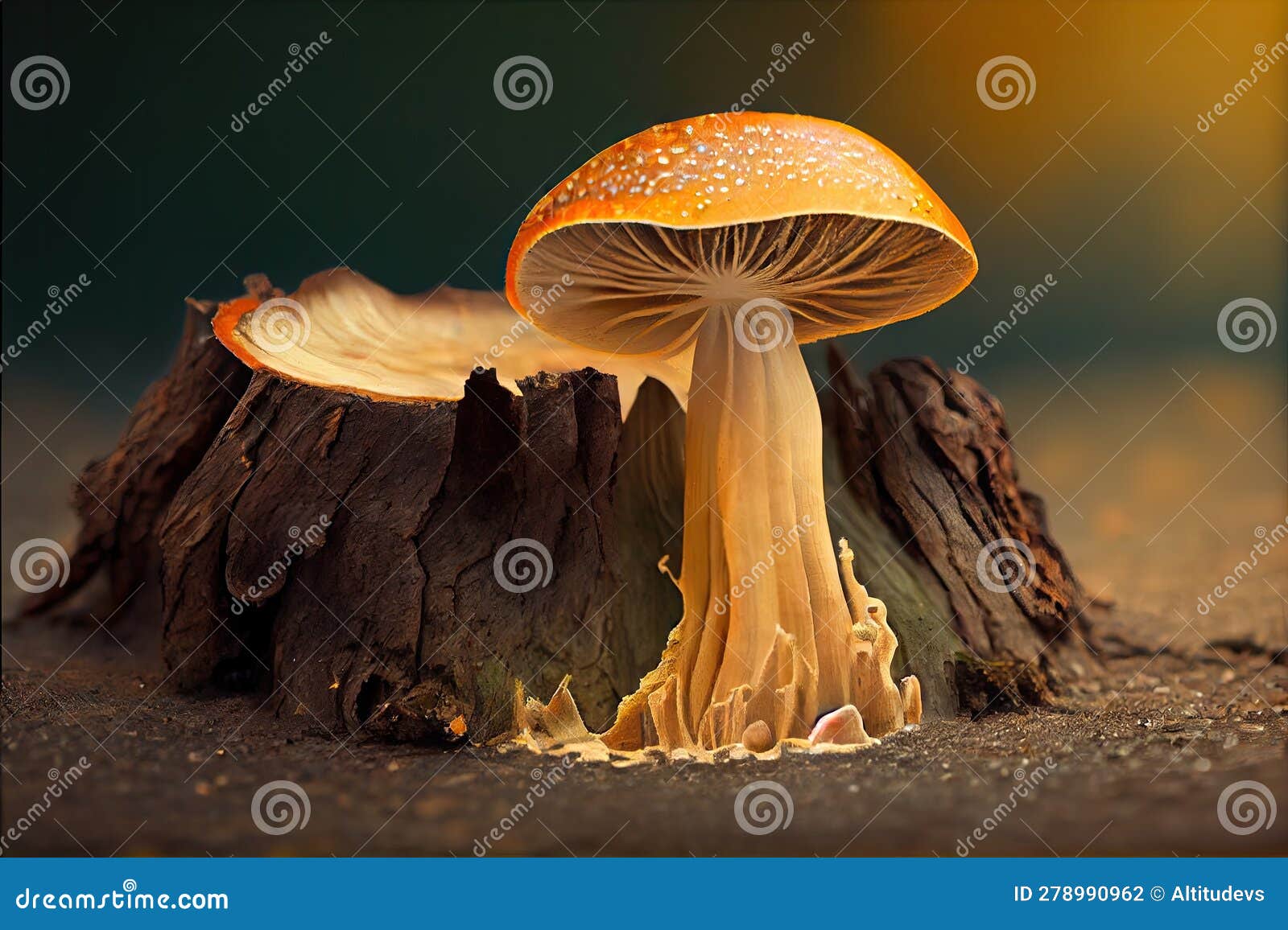 Magic Mushroom Growing from Decaying Tree Stump Stock Illustration ...