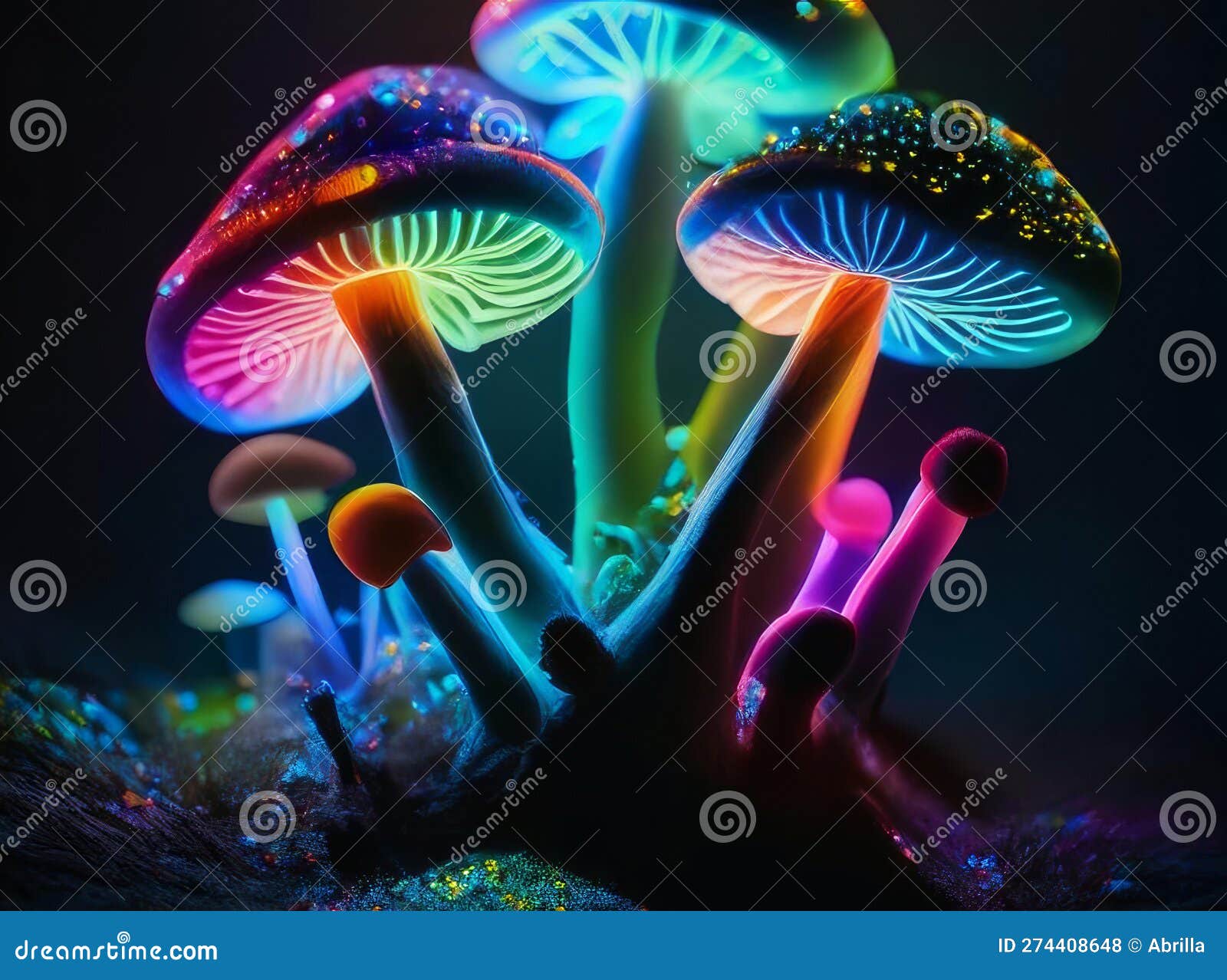 Magic Mushrooms in the Forest. Colorful Glowing Mushrooms in the ...