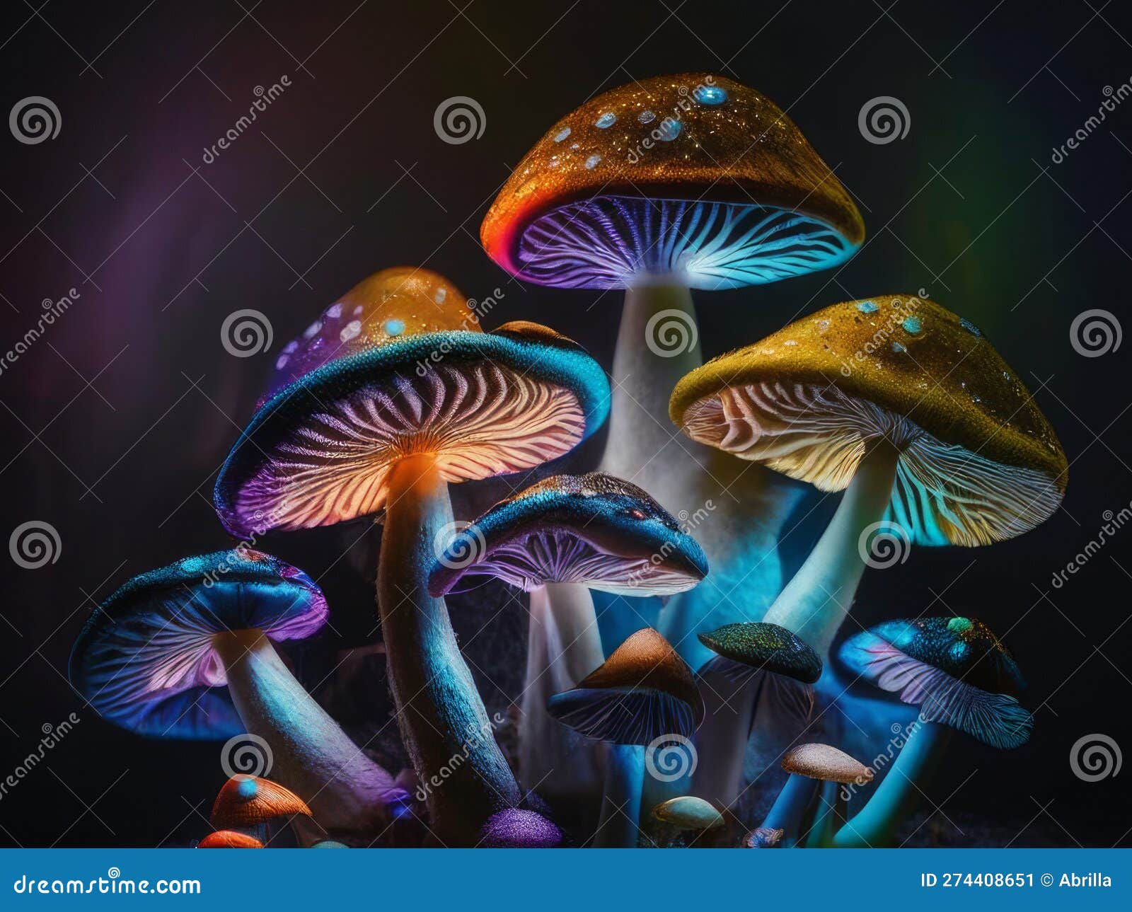 Magic Mushrooms in the Forest. Colorful Glowing Mushrooms in the ...