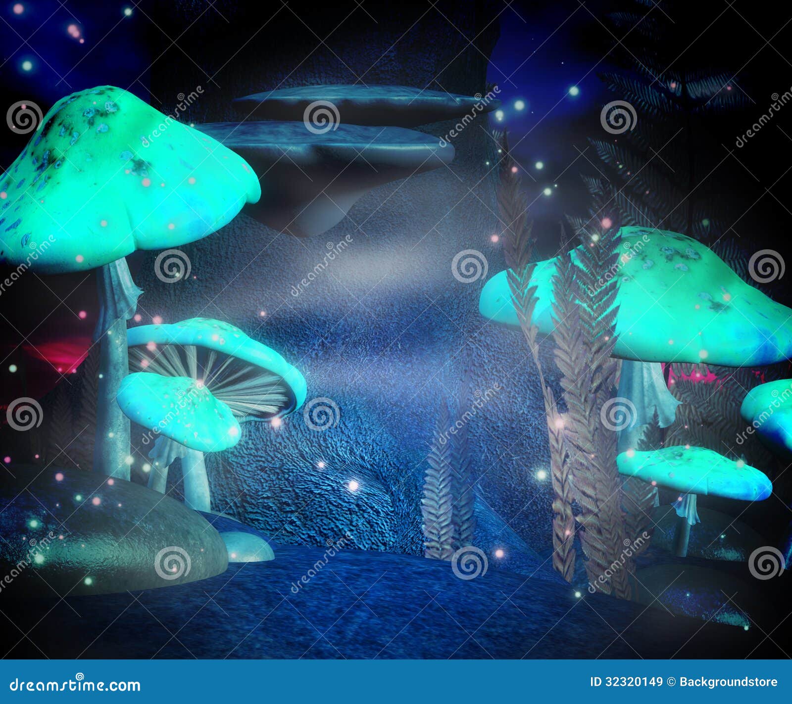 Magic Mushrooms Night Backdrop Stock Illustration - Illustration of ...