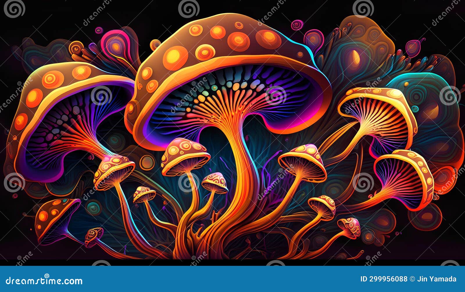 Magic Mushrooms. Psychedelic Hallucination. Vibrant Vector Illustration ...