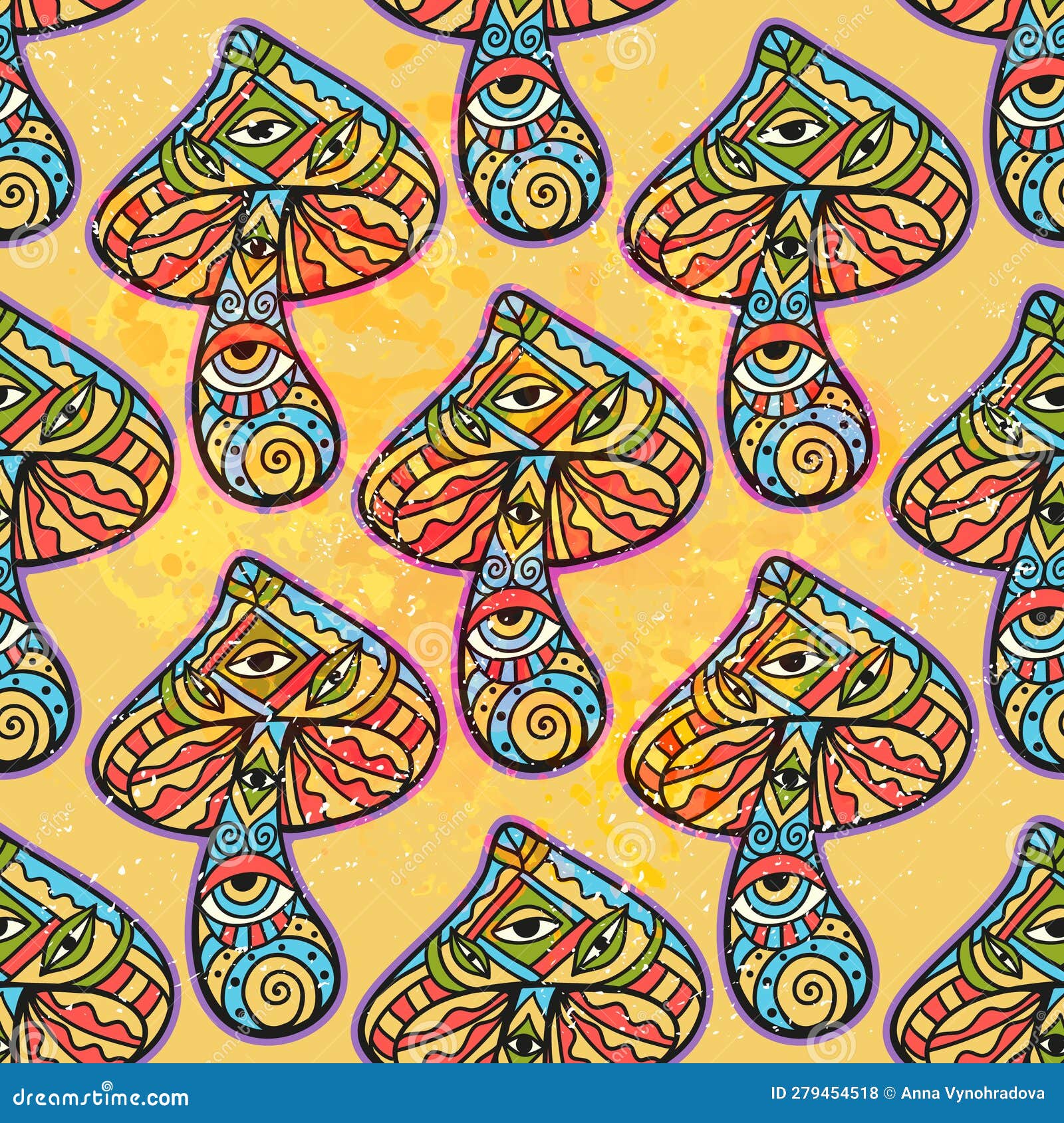 Magic Mushrooms. Psychedelic Pattern Fluorescent, Neon Stock Vector ...