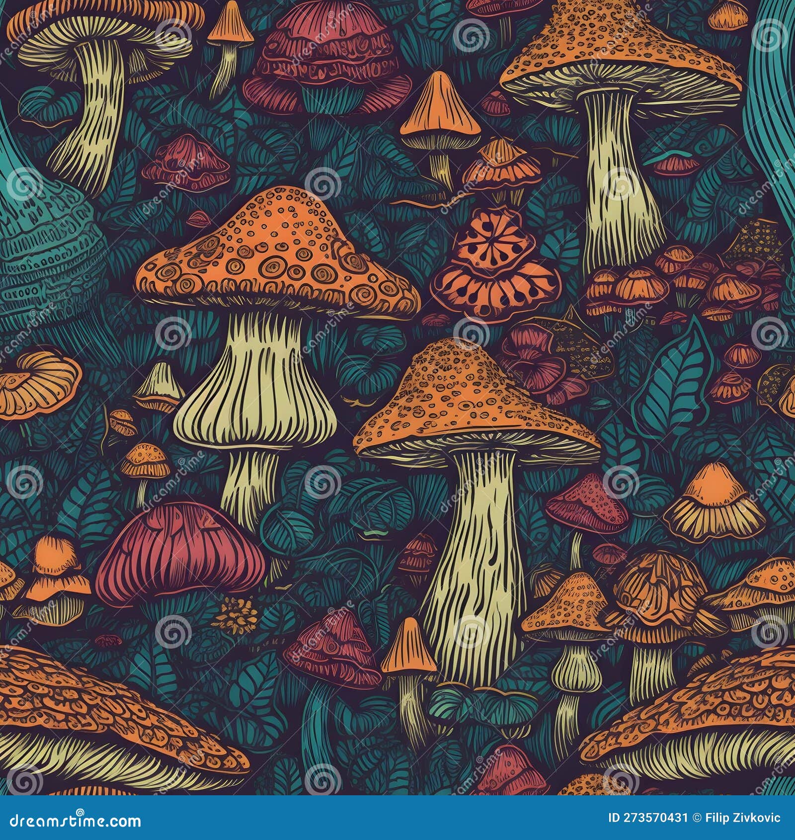 Magic Mushrooms Seamless Tile. Generative AI Stock Illustration ...
