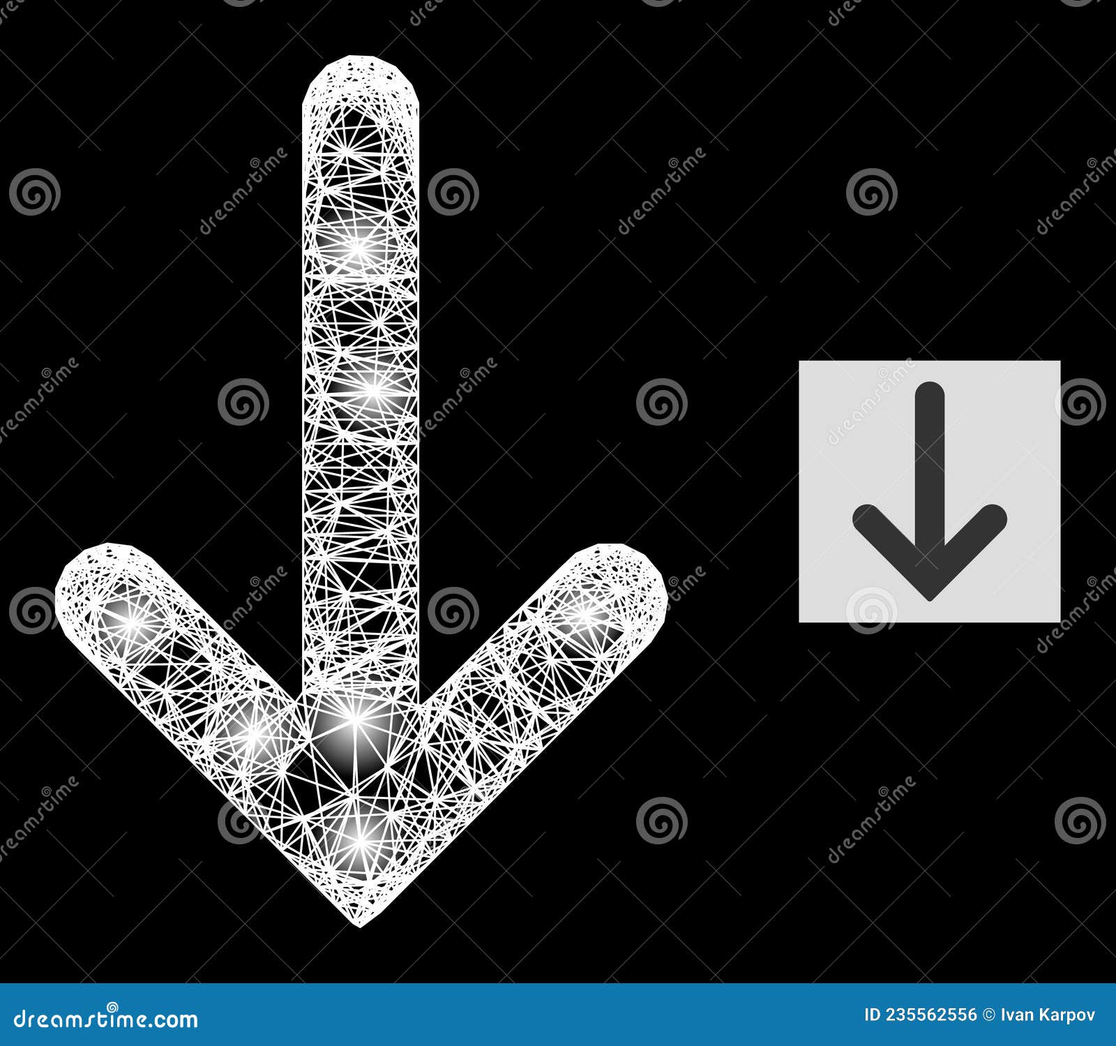 Magic Net Mesh Down Arrow Icon with Light Spots and White Mesh Stock ...
