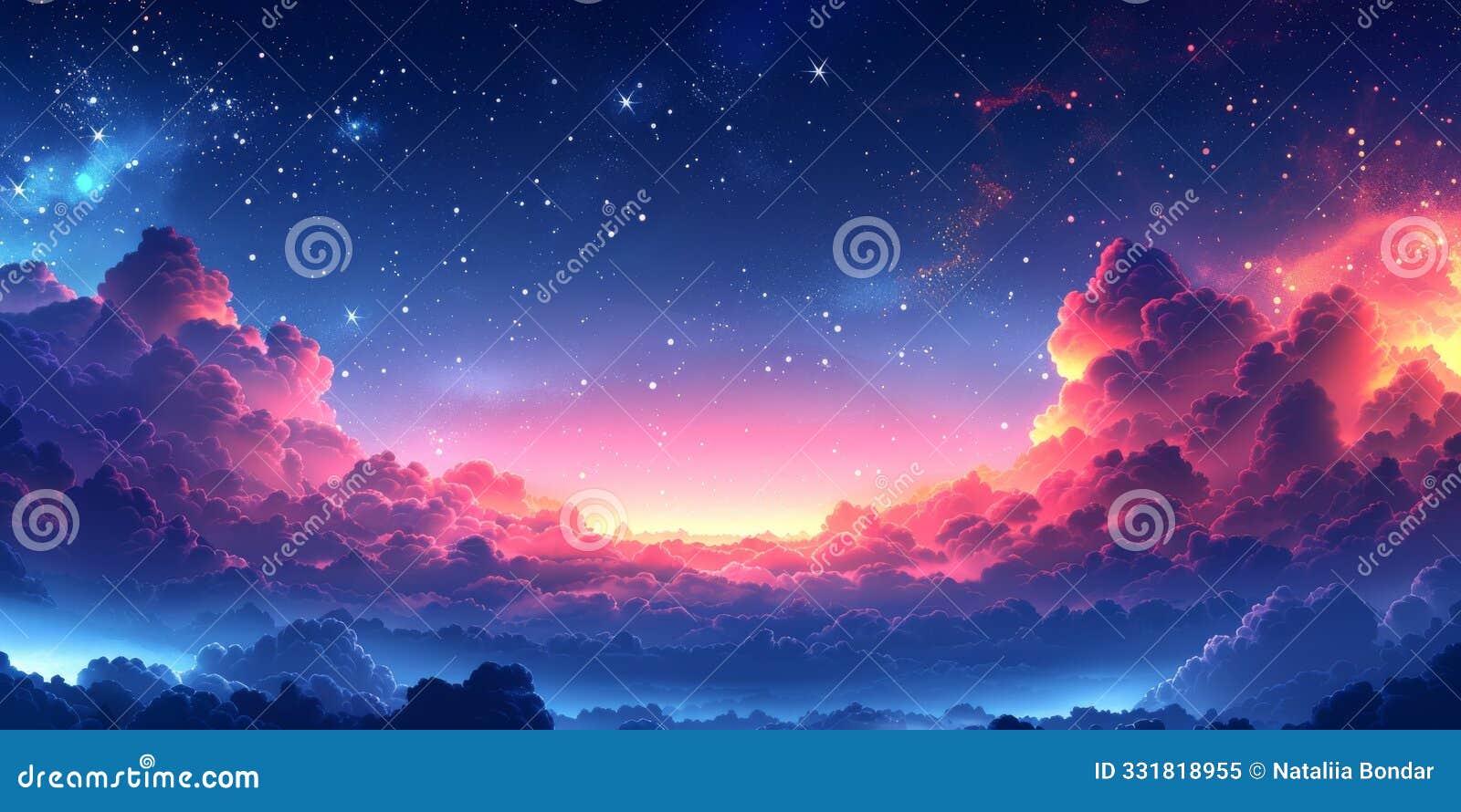 Magic Night Sky Background with Stars and Colorful Clouds Stock Image ...