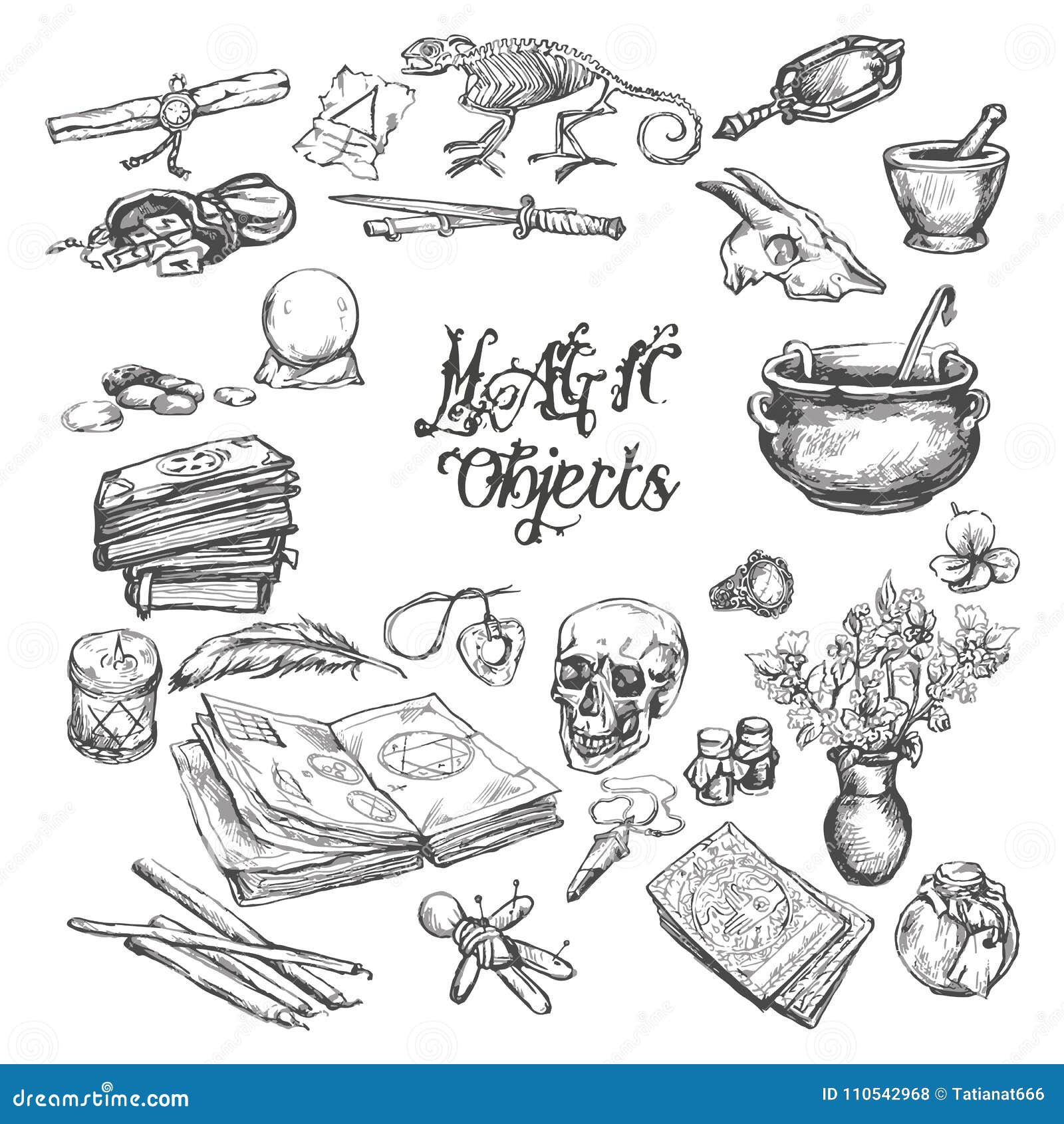 Magic Object Hand Drawn Vector Set. Stock Vector - Illustration of ...