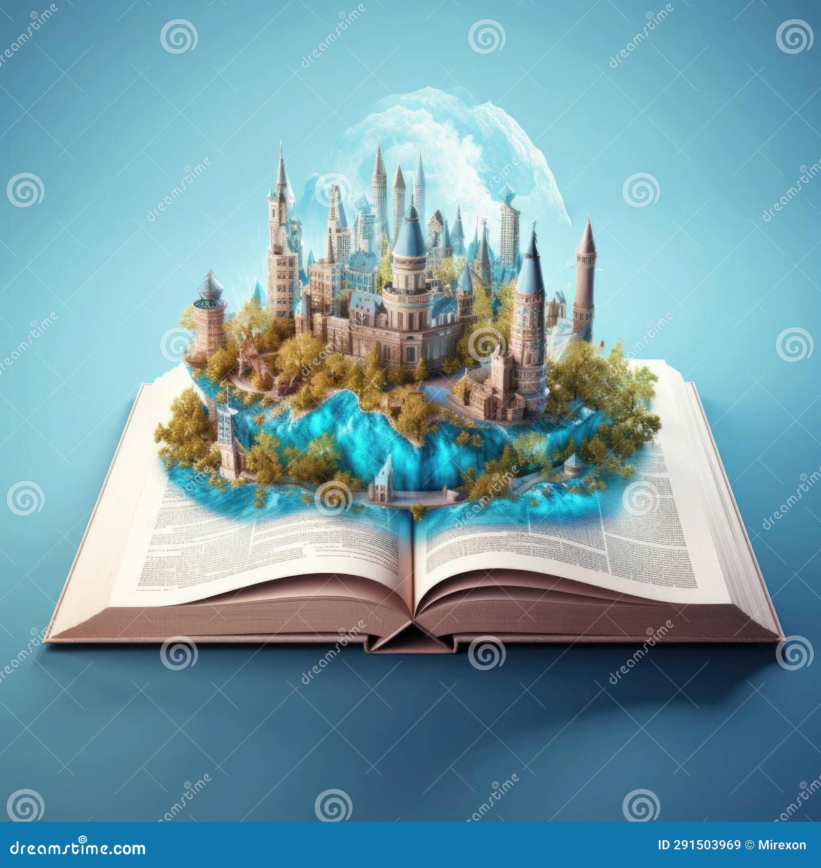 Magic Opened the Book. Fantastic World, Imaginary View. Book, Tree of ...