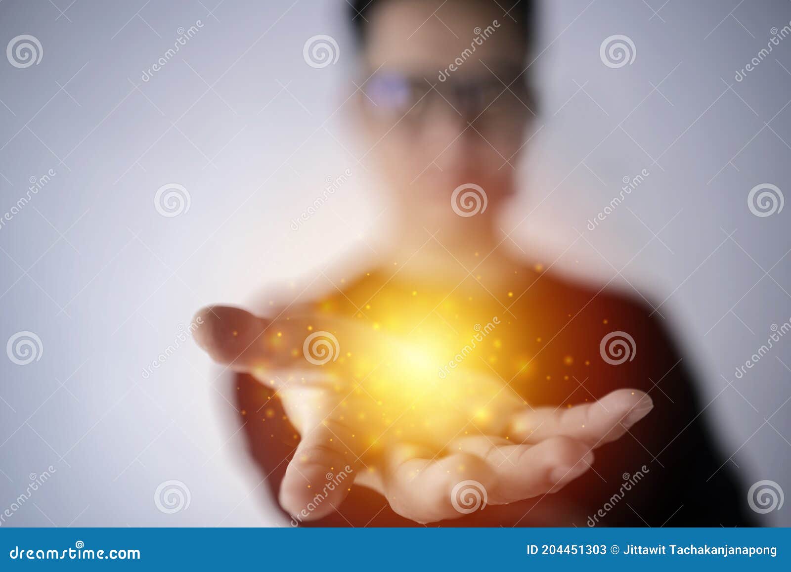 Magic Particles on the Palms of a Men, a Stream of Magical Energy ...