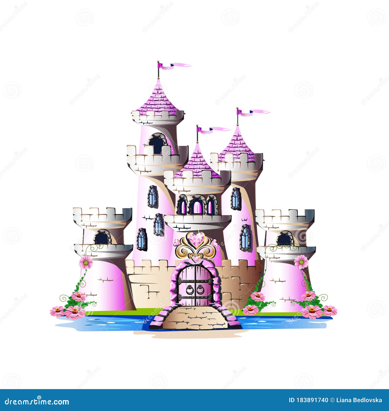 Pink Princess Castle with Magic Crystals Stock Vector - Illustration of ...