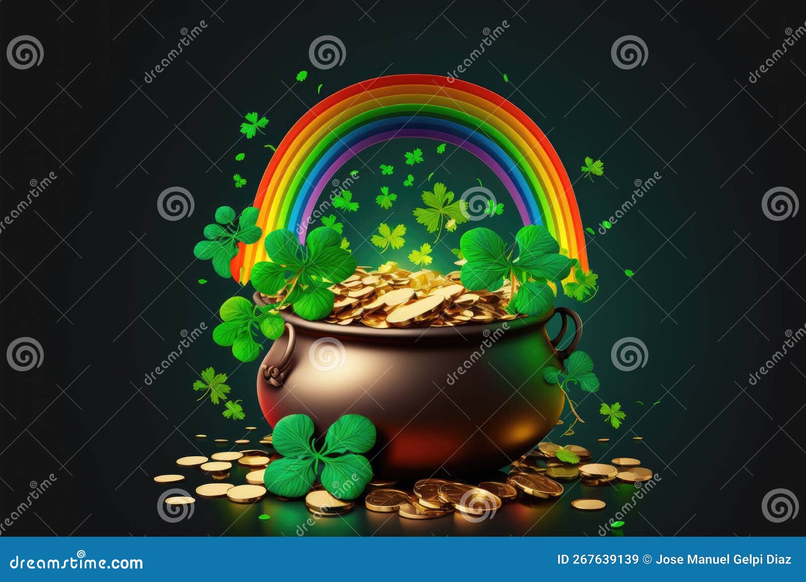 Magic Pot of Gold: Magical Treasure with Rainbow on a Dark Background ...