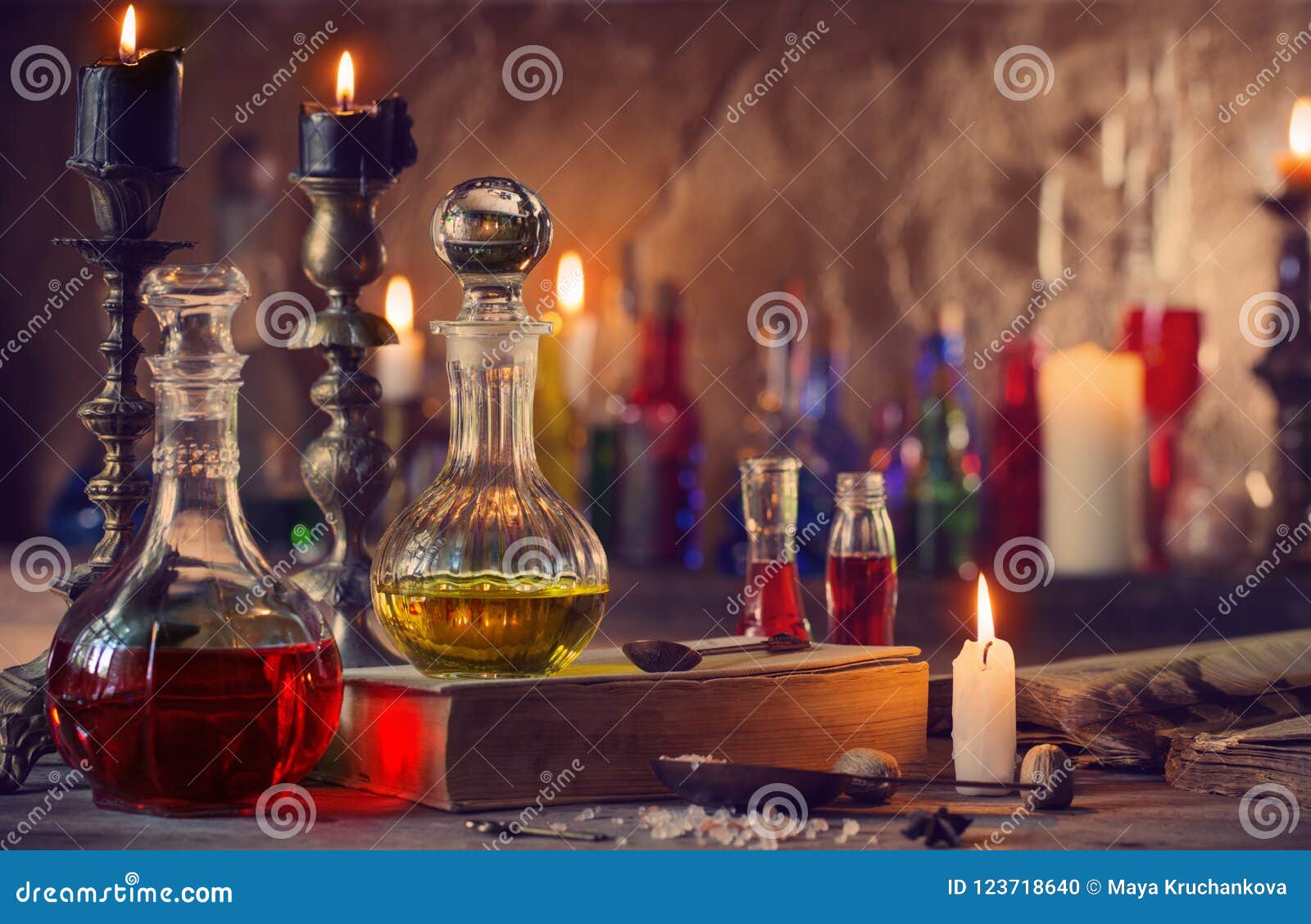 Magic Potion, Ancient Books and Candles Stock Photo - Image of ...