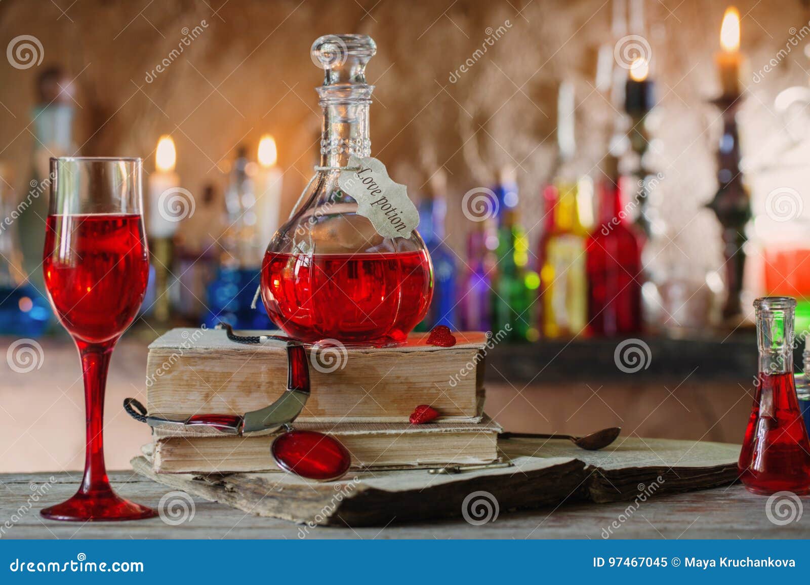 Magic Potion, Ancient Books, Candles Stock Image - Image of book, green ...