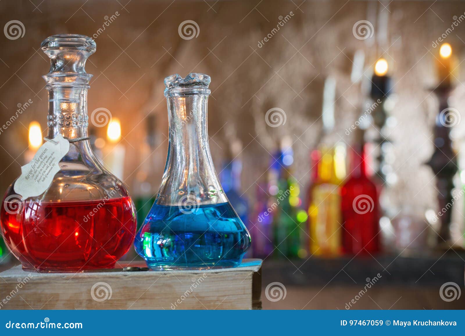 Magic Potion, Ancient Books, Candles Stock Image - Image of glassware ...
