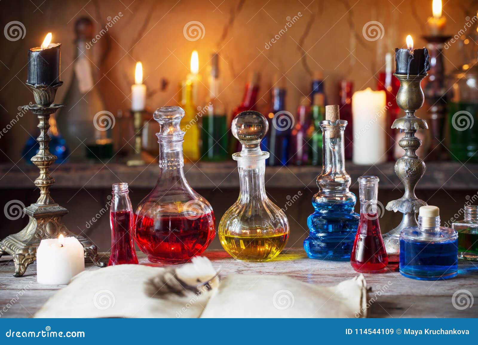 Magic Potion, Ancient Books and Candles Stock Image - Image of color ...