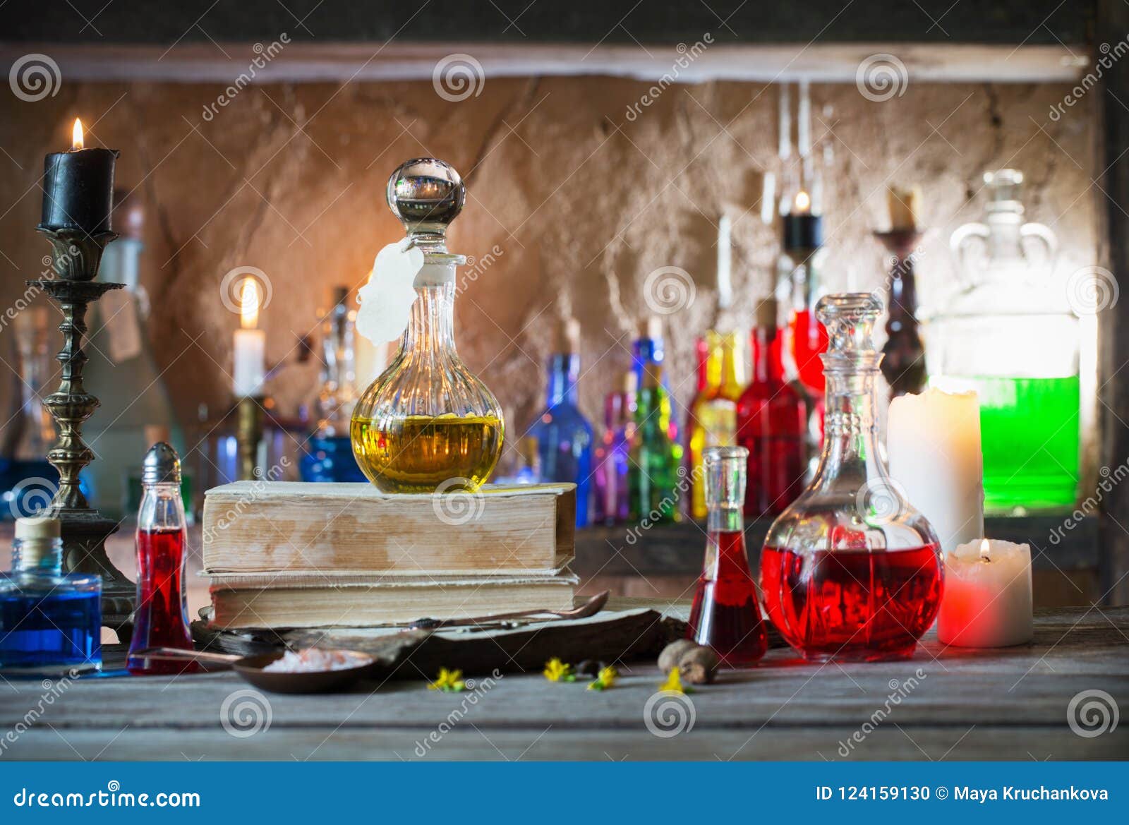 Magic Potion, Ancient Books and Candles Stock Photo - Image of ancient ...