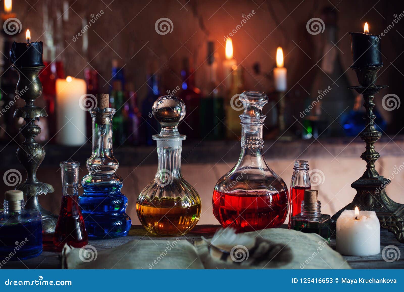 Magic Potion, Ancient Books and Candles Stock Image - Image of liquid ...