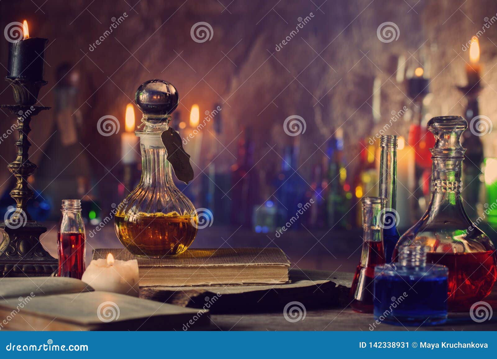 Magic Potion, Ancient Books and Candles Stock Image - Image of magic ...