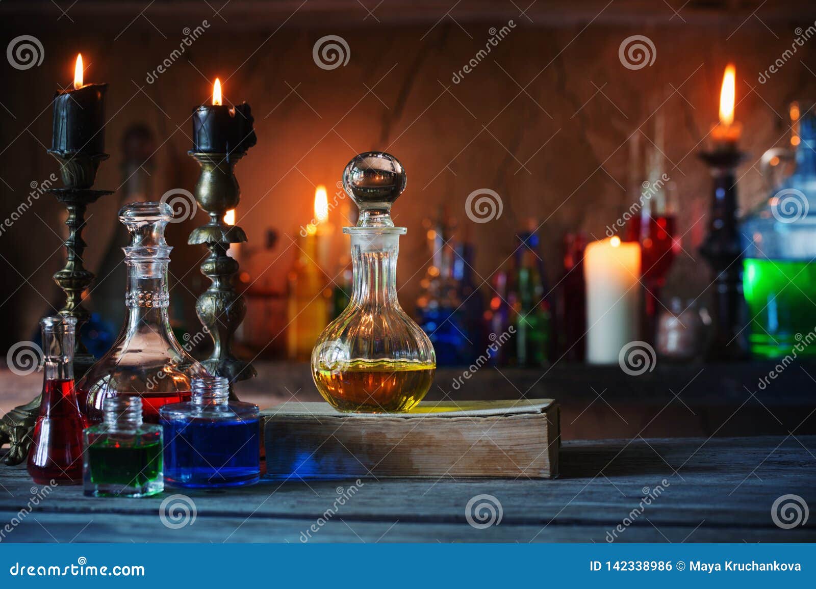 Magic Potion, Ancient Books and Candles Stock Photo - Image of green ...