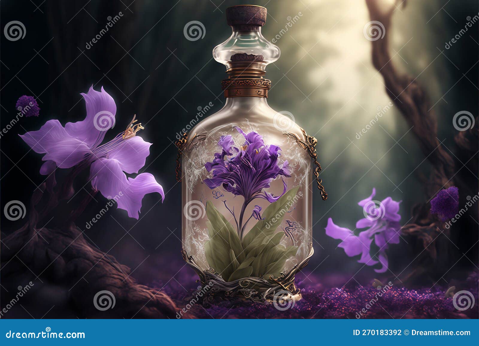 Magic Potion in a Beautiful Decorated Vial in Magic Forest Stock ...