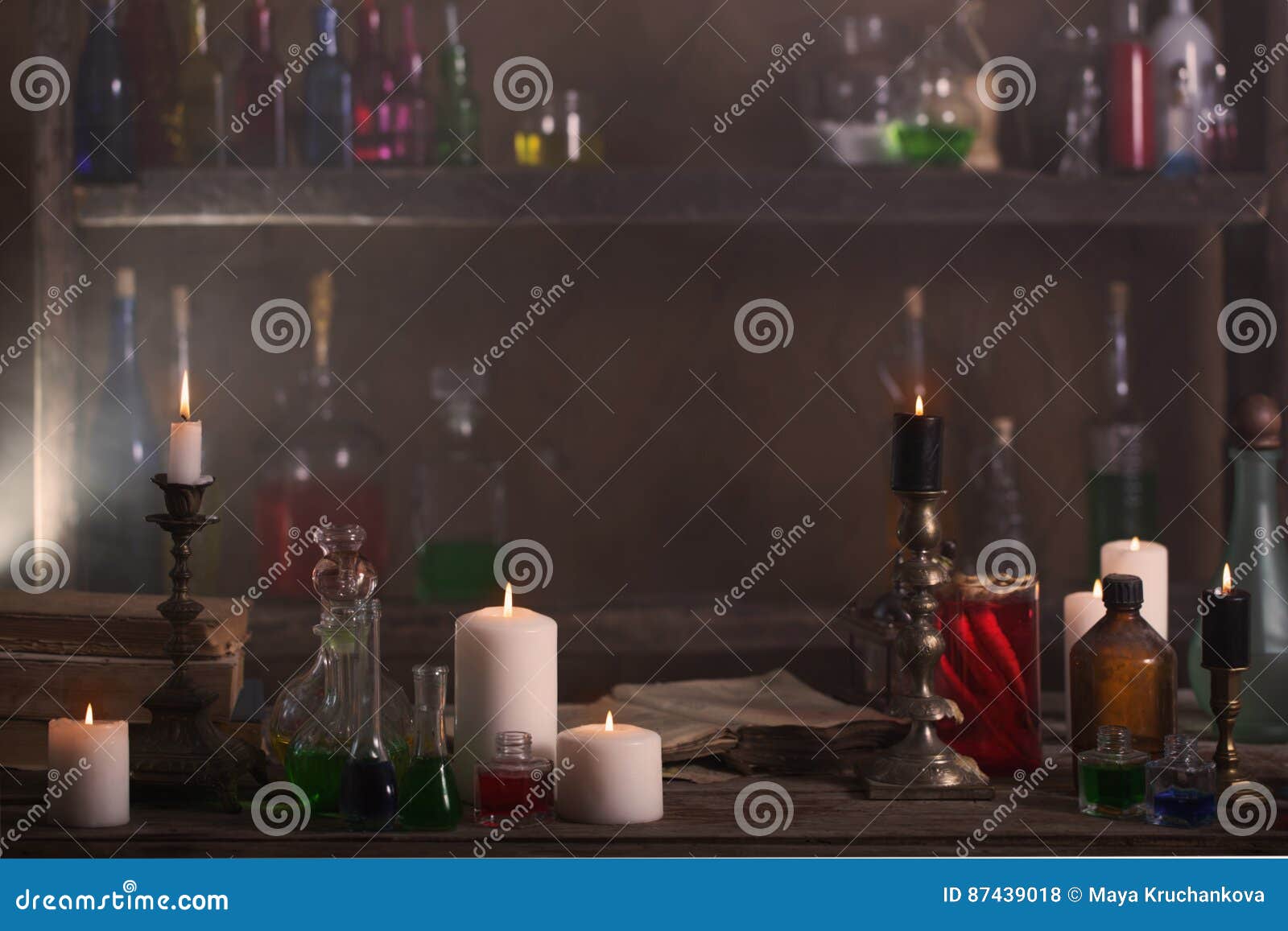 Magic Potion, Books and Candles Stock Photo - Image of laboratory ...