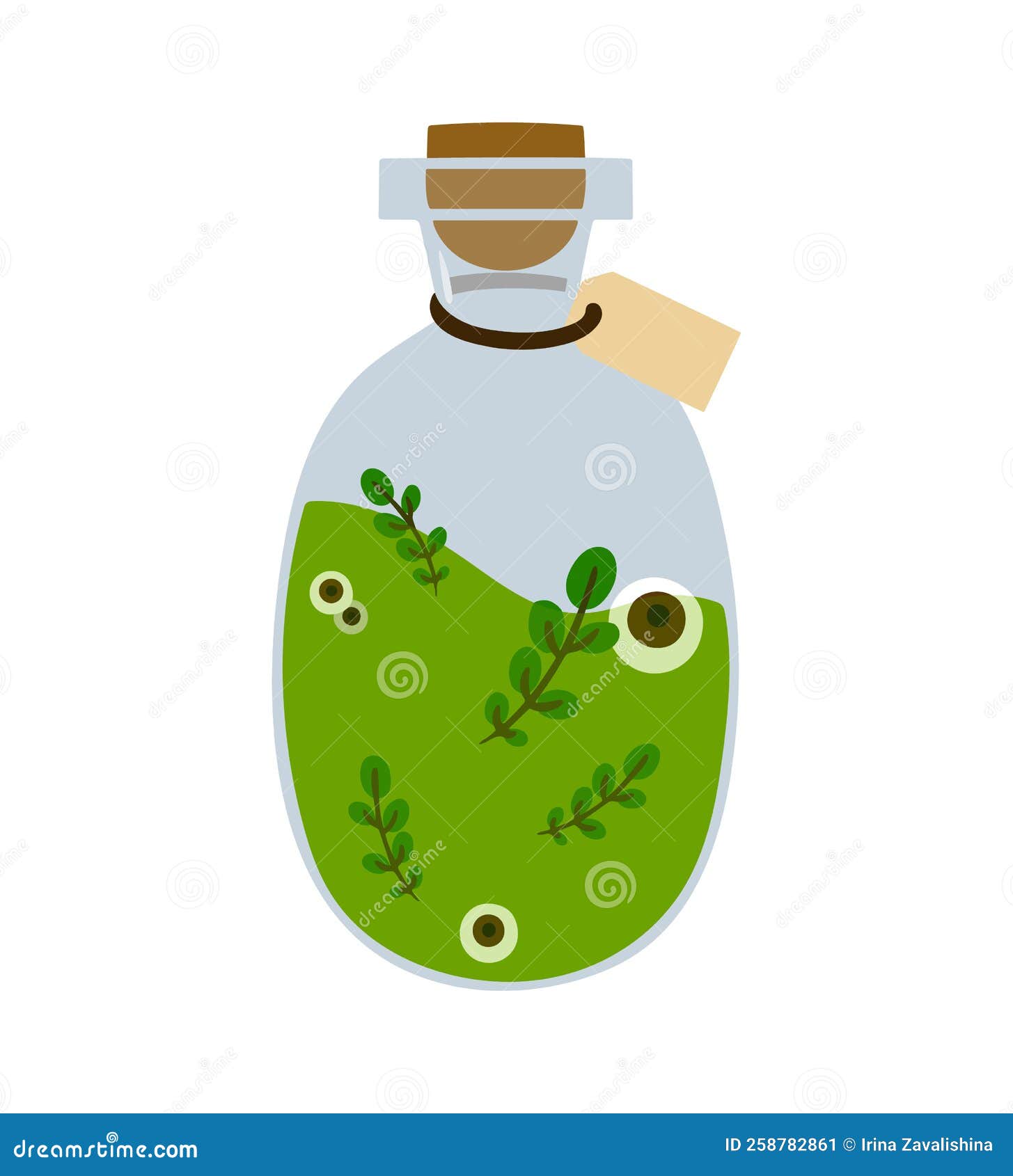 Magic Potion Bottle. Flat. Potion with Eyes and Plant Leaves. Vector ...