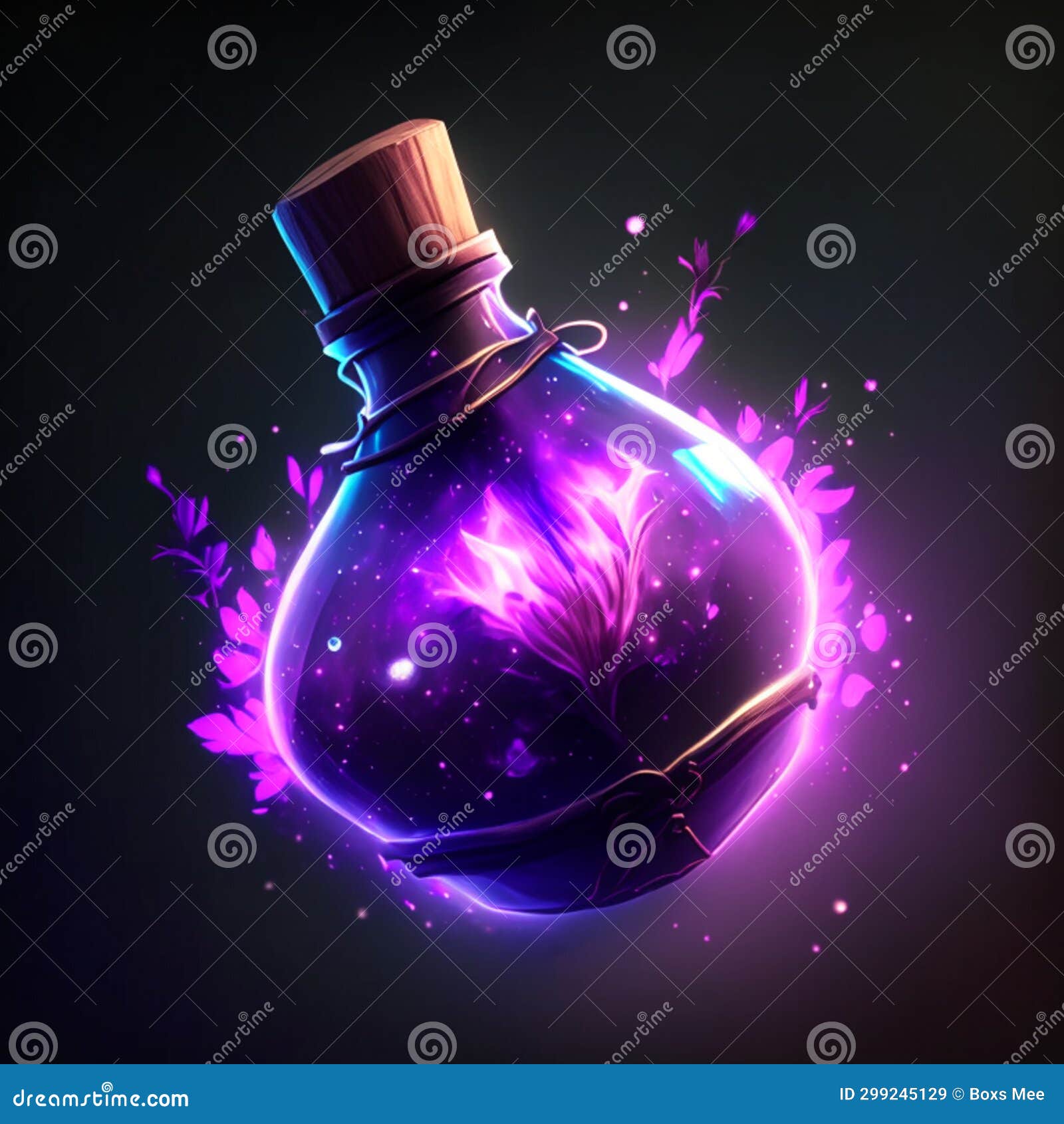 Magic Potion in Bottle with Magic Potion. Vector Illustration in Neon ...