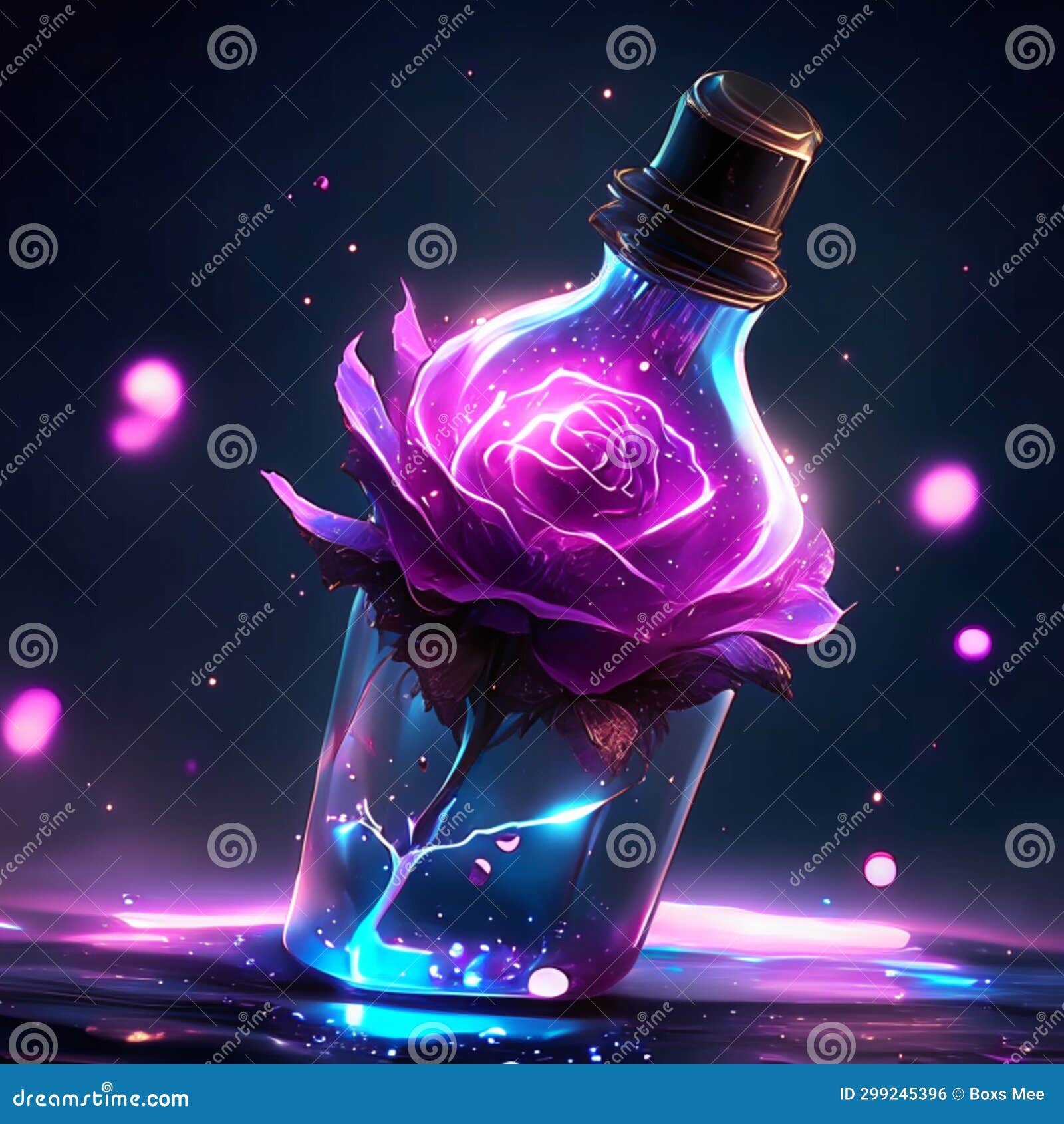 Magic Potion in a Bottle with a Rose on a Dark Background. Generative ...