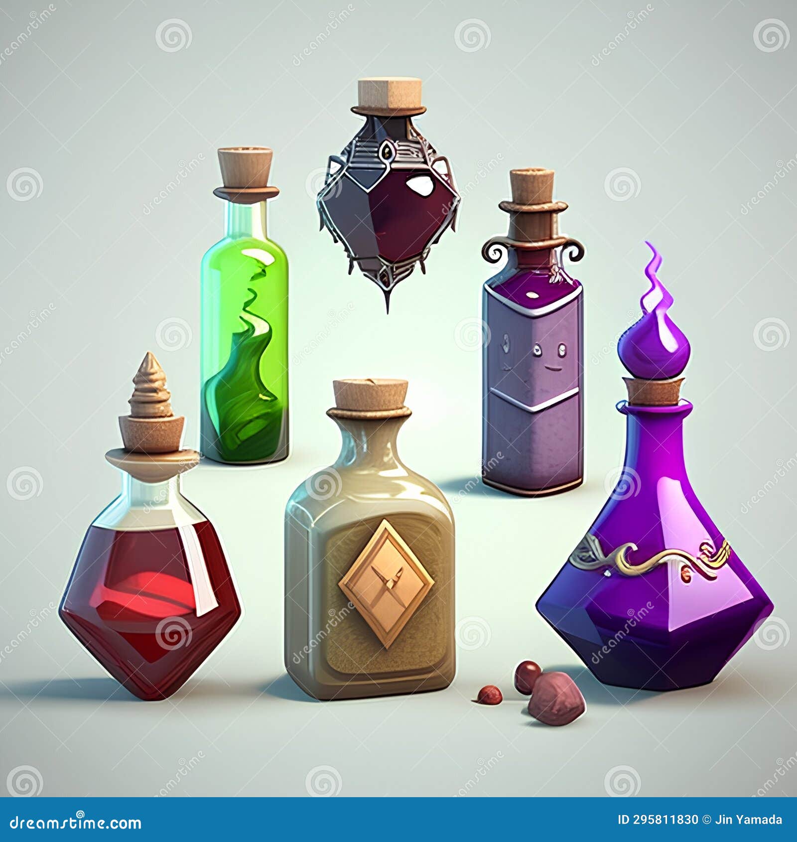 Magic Potion Bottles with Magic Elixir. 3d Render Illustration Stock ...