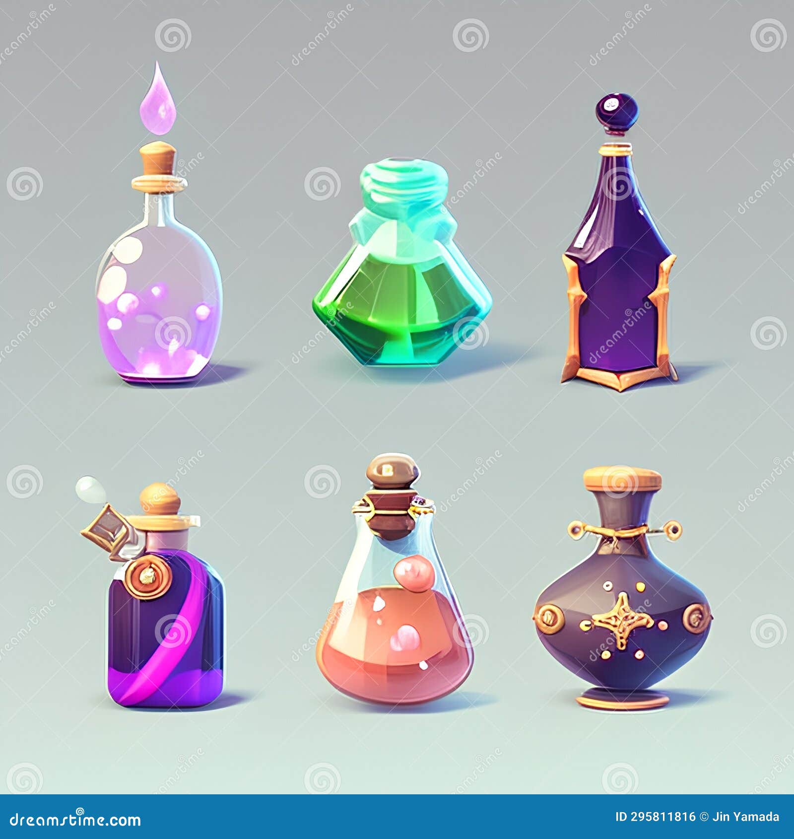 Magic Potion Bottles with Magic Elixir. 3d Vector Illustration Stock ...