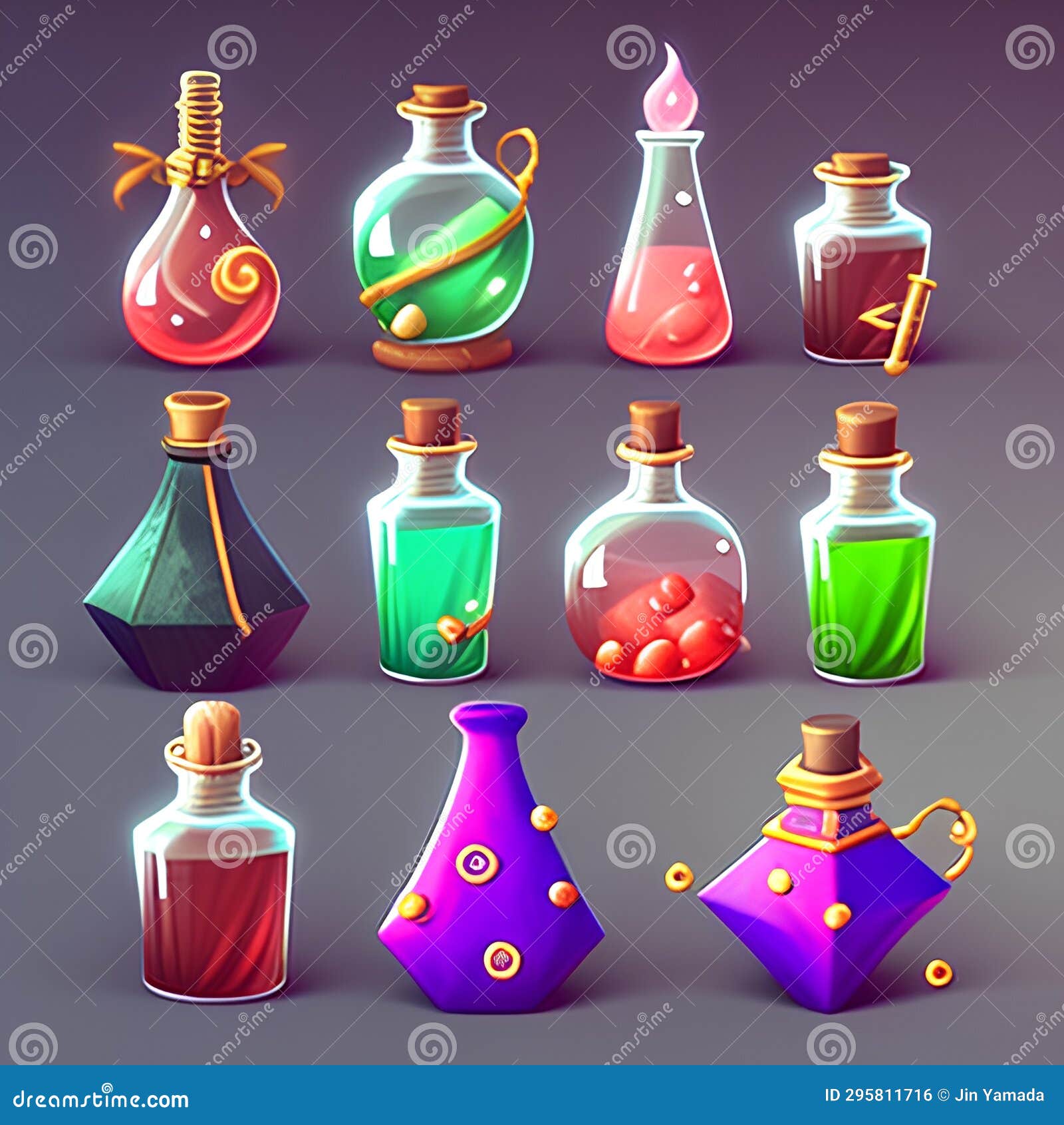 Magic Potion Bottles. Vector Illustration in Cartoon Style Isolated on ...