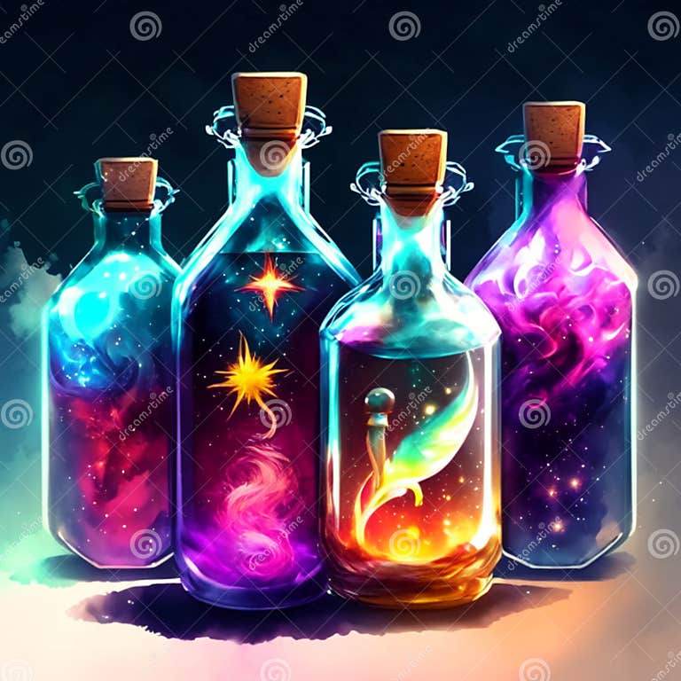 Magic Potion in Bottles. Vector Illustration of Magic Potion in Bottles ...