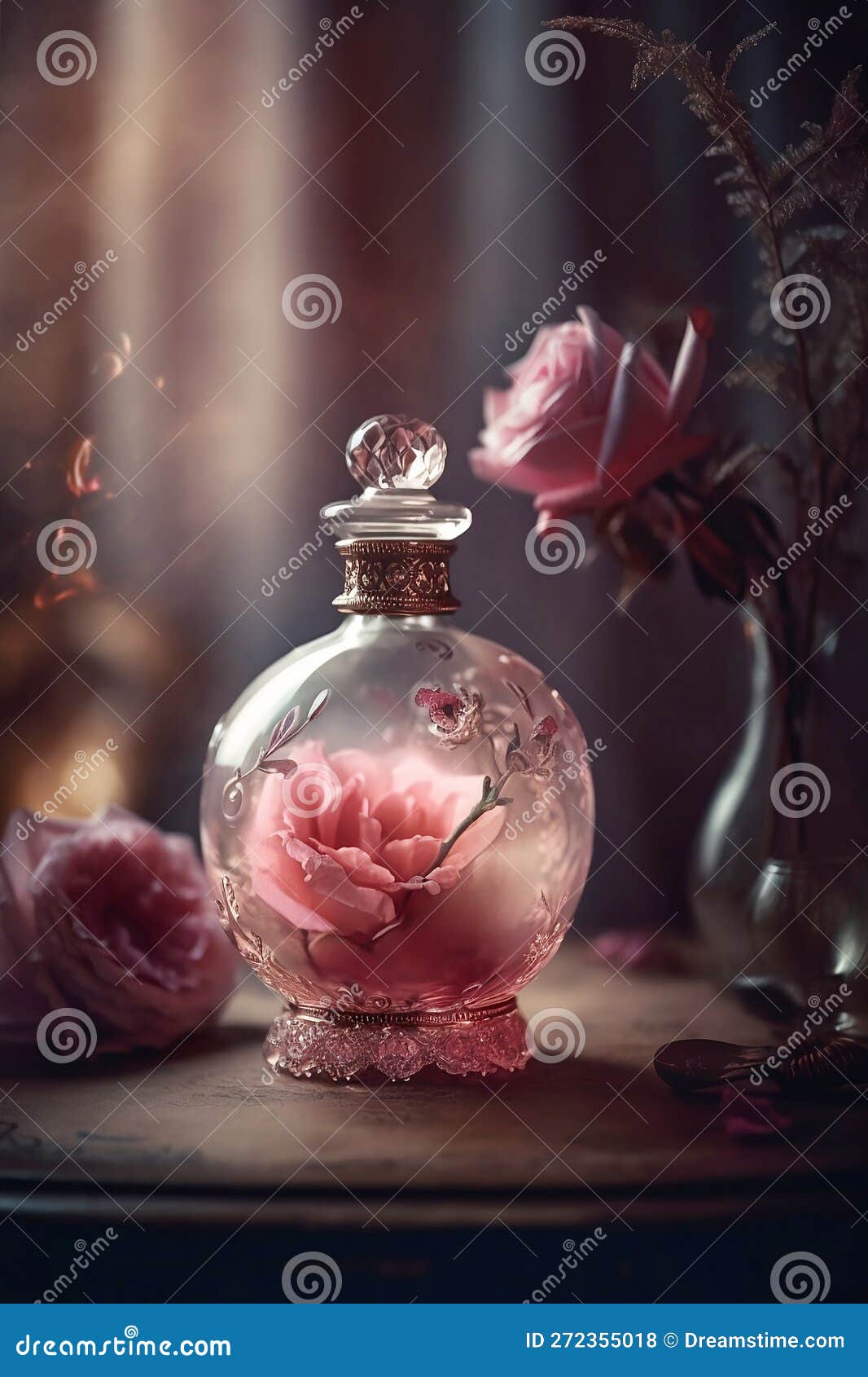Magic Potion with Rose Flowers on Dark Old Table Stock Illustration ...