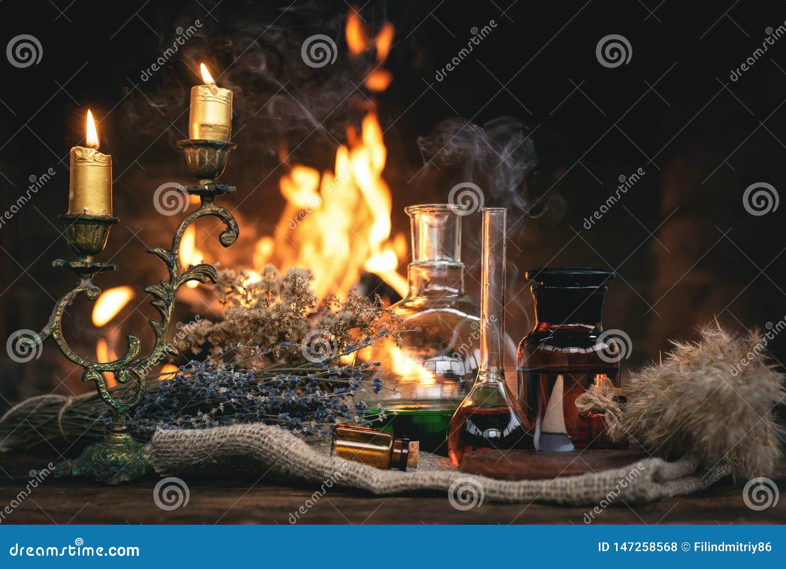 Magic potions. stock photo. Image of shaman, druid, leaves - 147258568