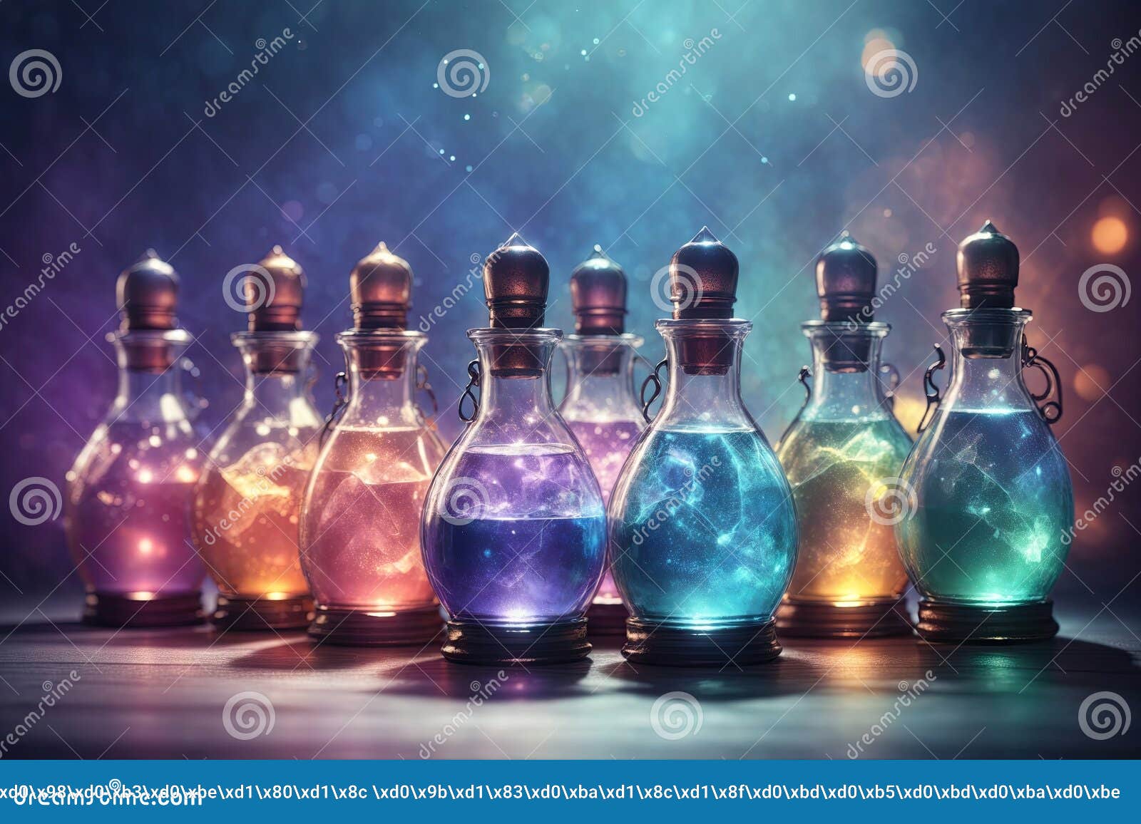 Magic Potions in a Row on Pastel Background. Ai Generative Stock Image ...