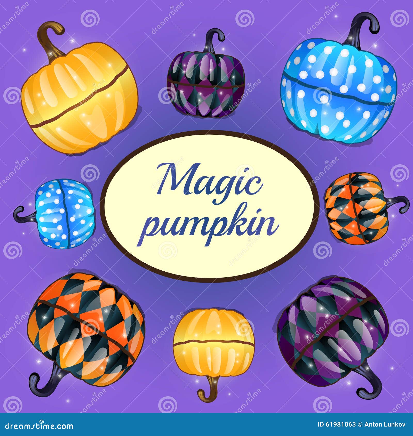 MAGIC PUMPKIN Halloween Funny Cartoon Vector Illustration Set Royalty ...