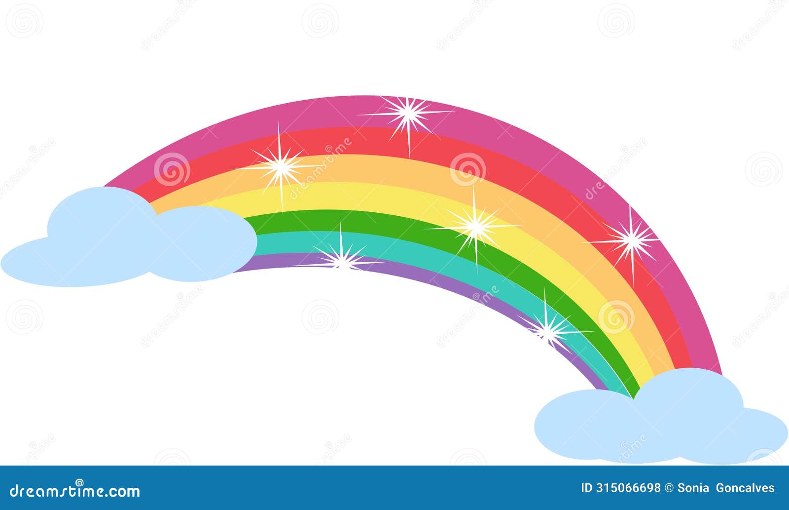 Magic Rainbow with Clouds and Stars Stock Vector - Illustration of ...
